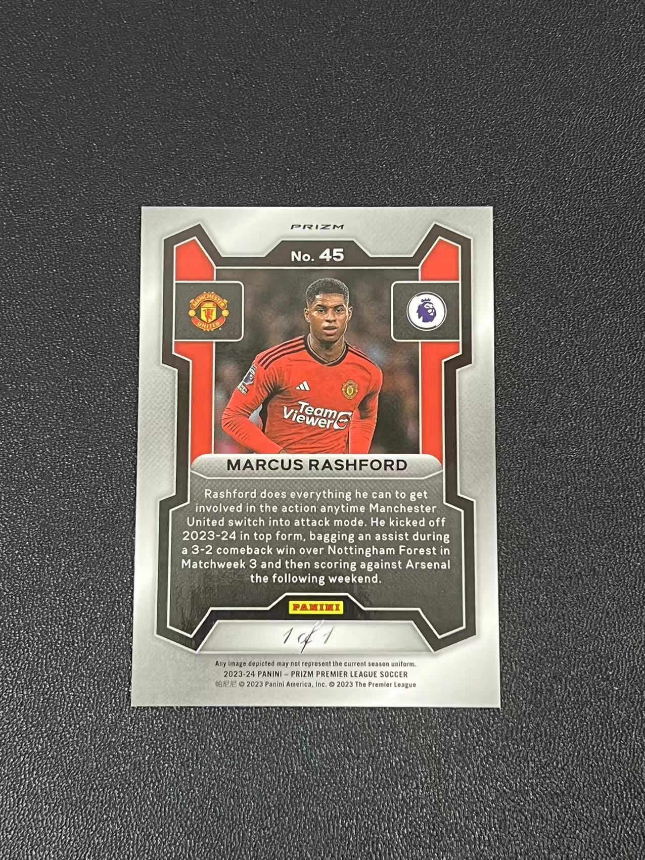 2023-24 Panini Prizm Marcus Rashford 曼联 拉什福德 先行 黑 Shimmer 1/1 卡角略翘 卡面有 ...
