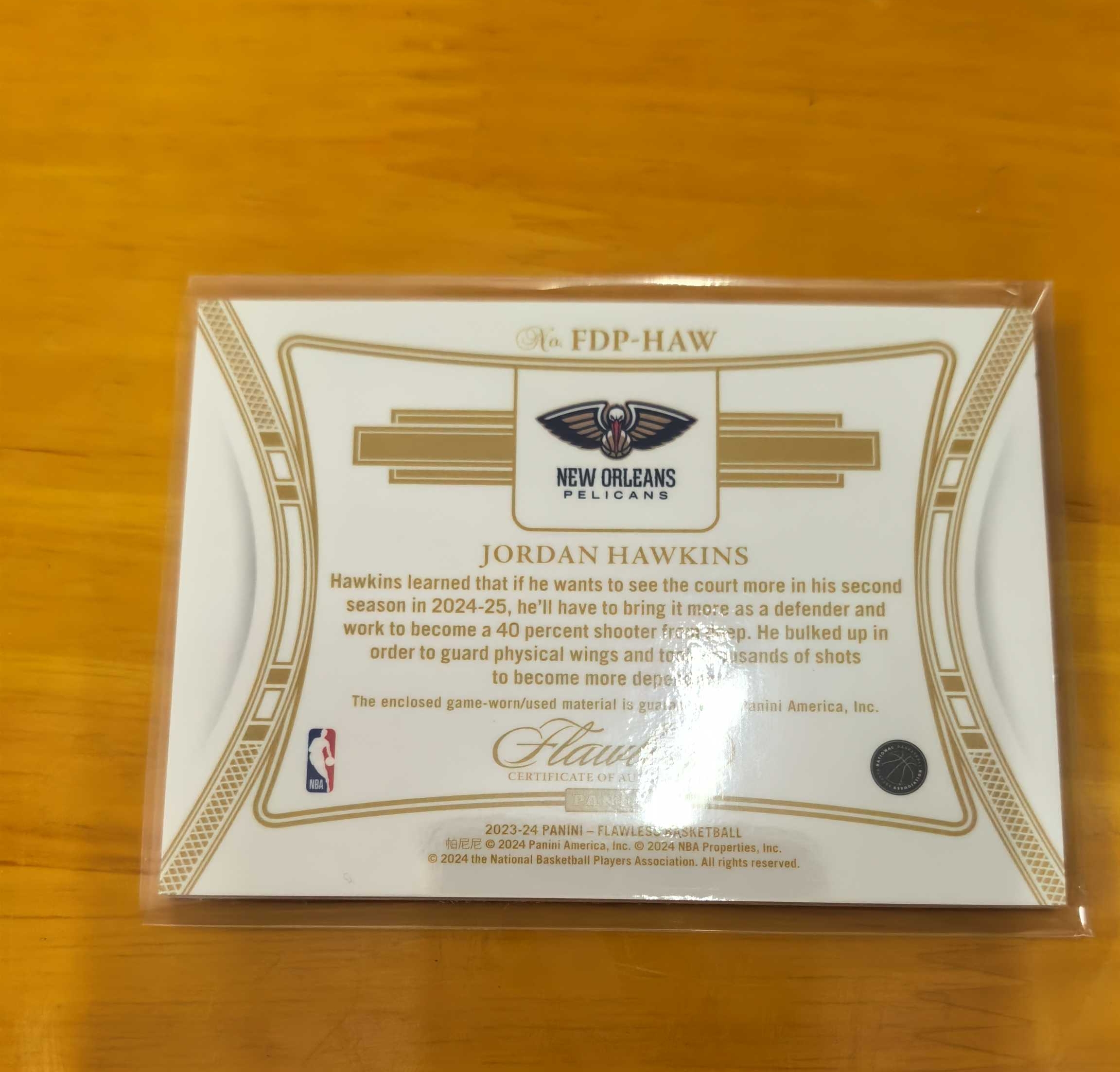 2023-24 Panini Flawless Jordan Hawkins RC 手提 乔丹 霍金斯 鹈鹕 新秀 5编 patch 实物卡 ...