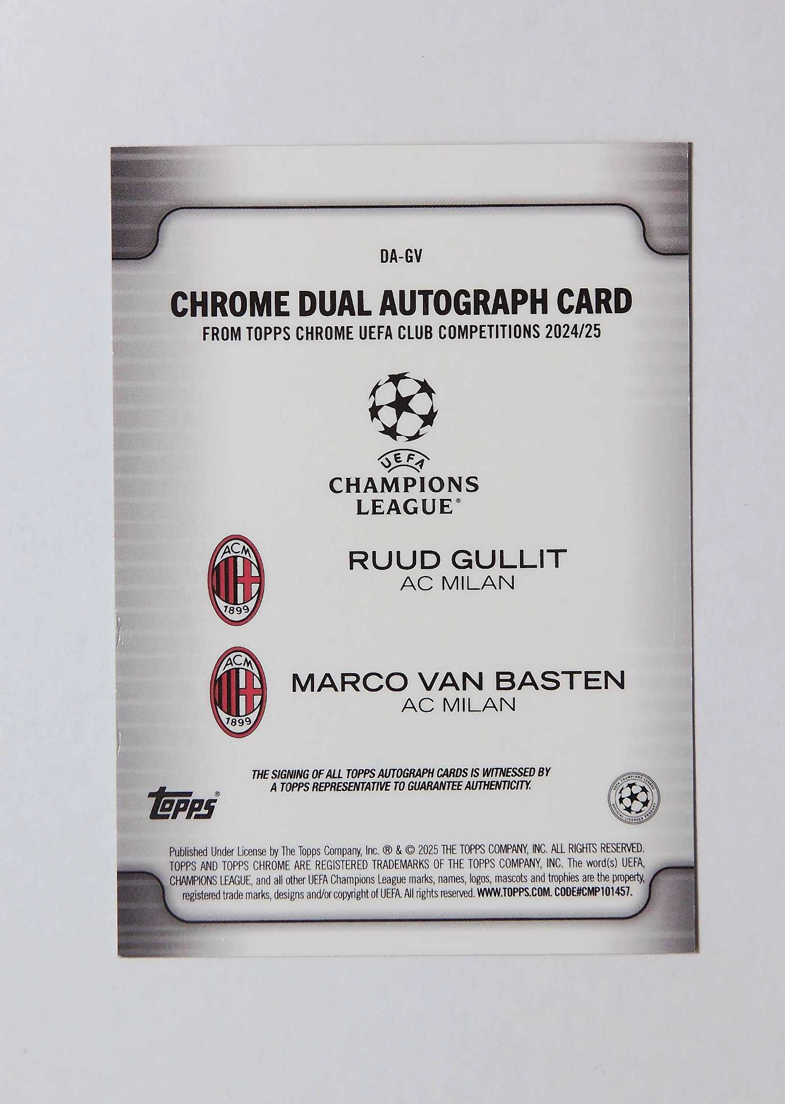 2025 Topps Chrome Ruud Gullit 古利特 范巴斯滕 双签 签字 25/25编 尾编 橙折 荷兰三剑客 AC米兰 ...