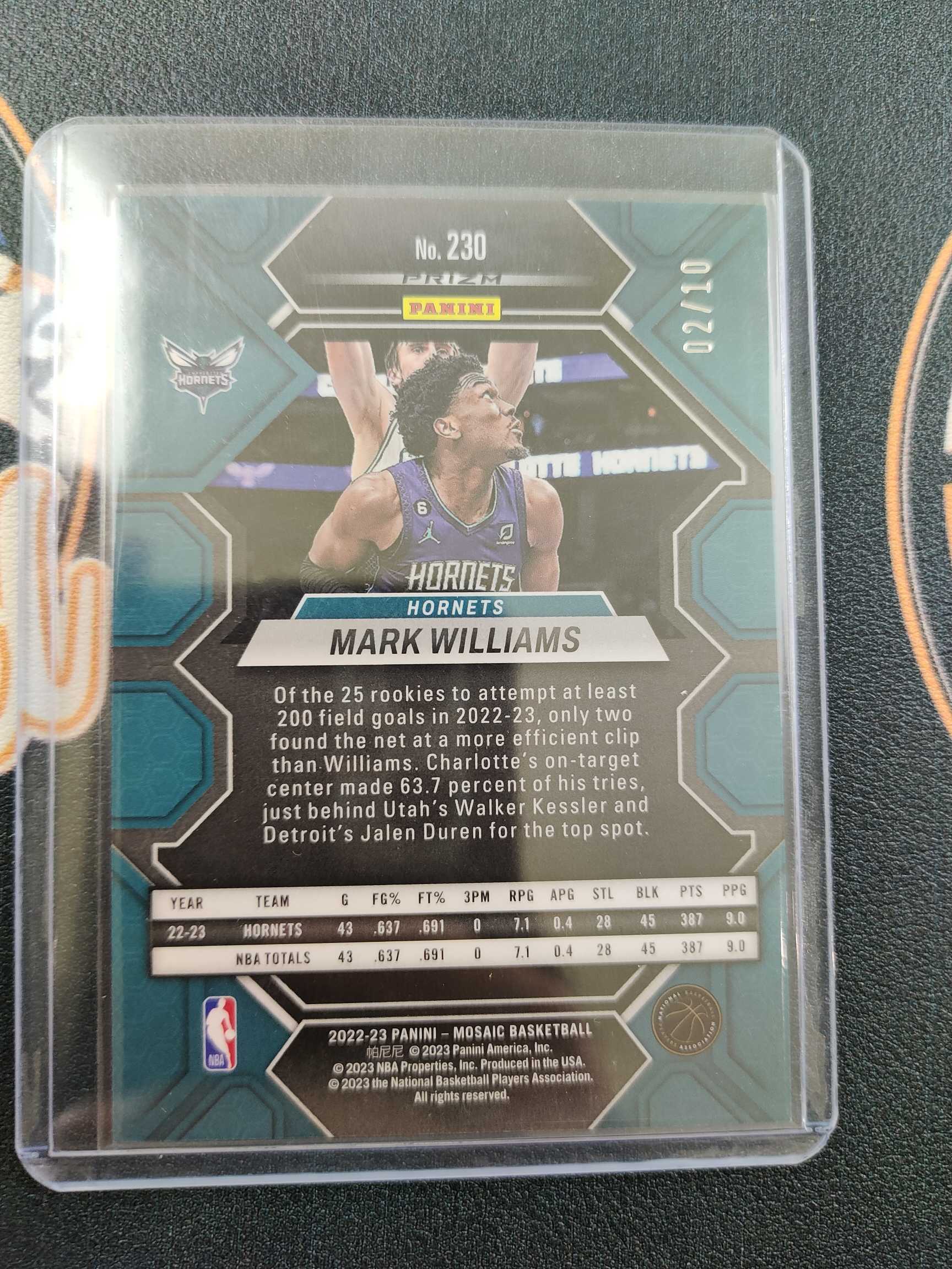 2022-23 Panini Mosaic Mark Williams RC 马赛克 新秀 马克 威廉姆斯 金泡泡 2/10超低编 黄蜂 卡品 ...