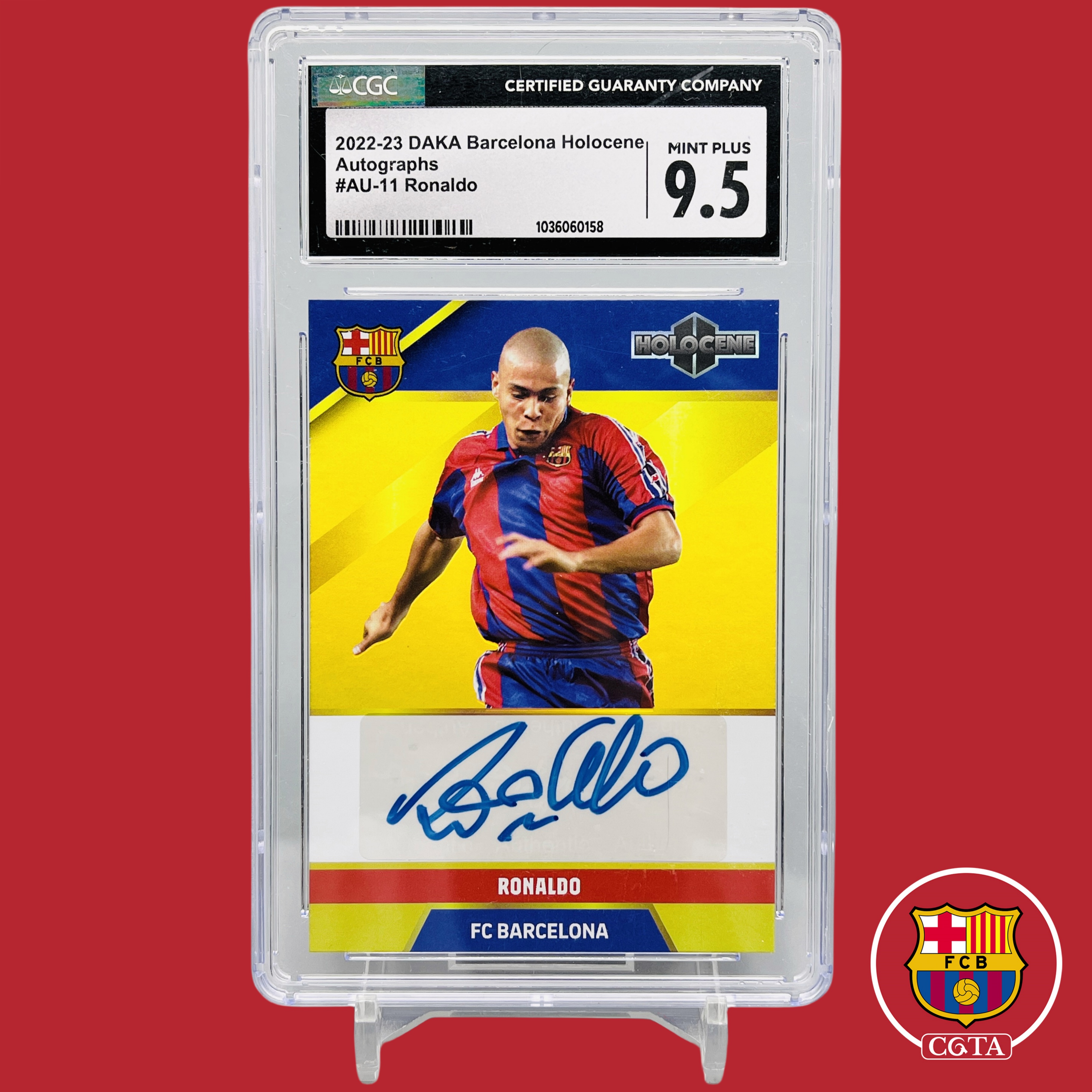 【CGTA越秀山】2022-23 DAKA Holocene 巴萨 队盒 罗纳尔多 15/50编 金折 完美签字 CGC评级9.5分 巴西 ...