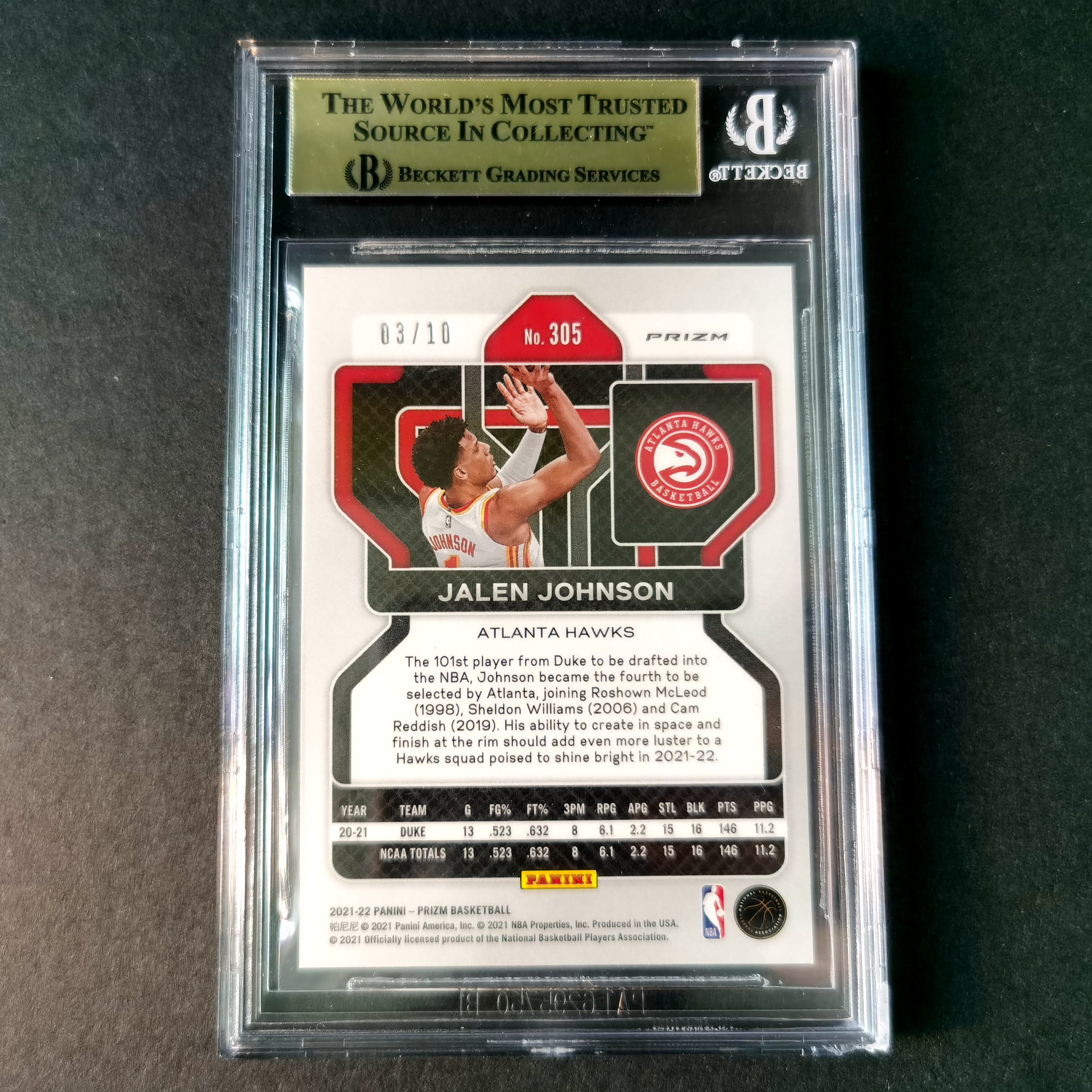 2021-22 Panini Prizm Jalen Johnson RC 老鹰新秀 JJ 杰伦约翰逊 正新秀金折 03/10编 Bgs9.5金标 稀有sp 本赛季进步大 机会多 值得期待 实 ...