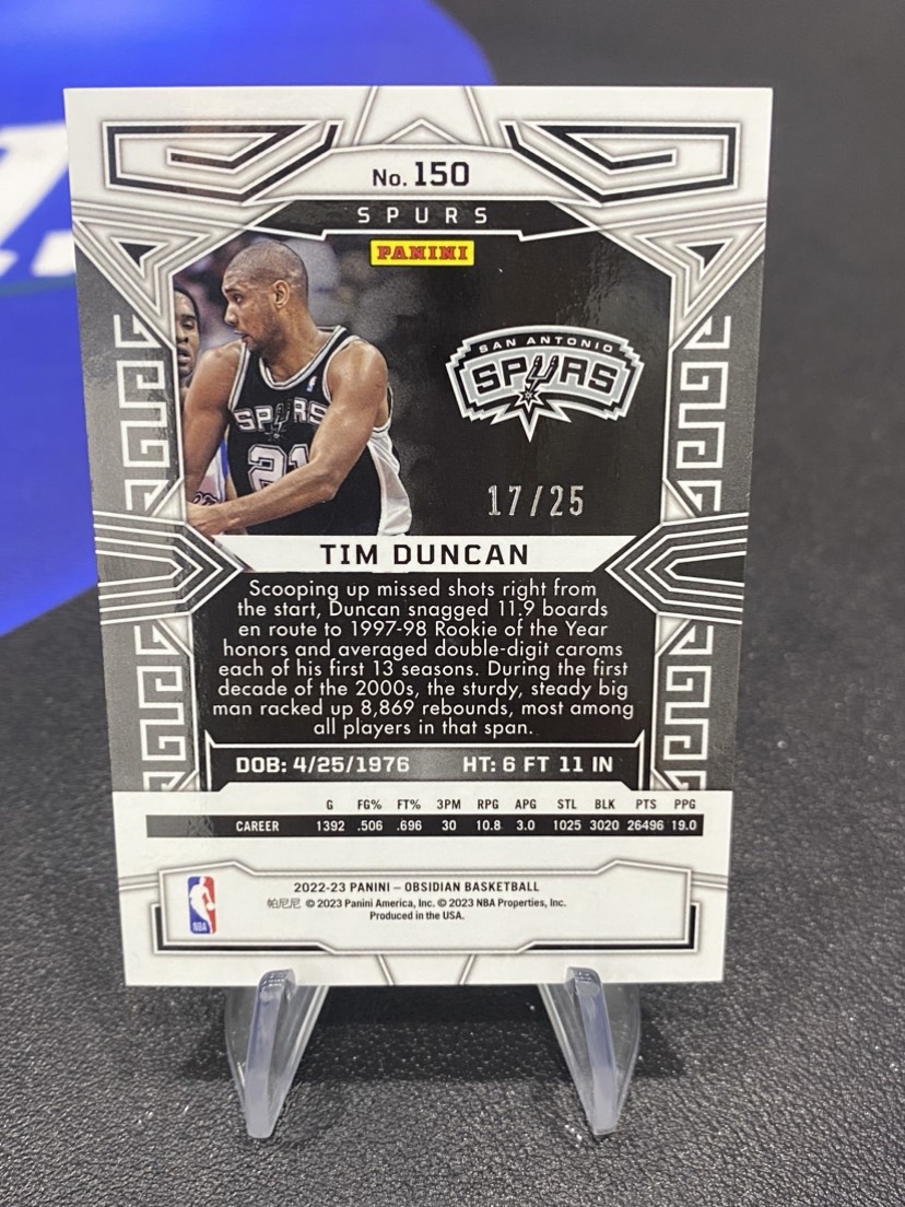 2022-23 Panini Obsidian Tim Duncan 【ink拍卖-Loy23】黑曜石系列 蒂姆邓肯 17/25编 低编 绿折 ...