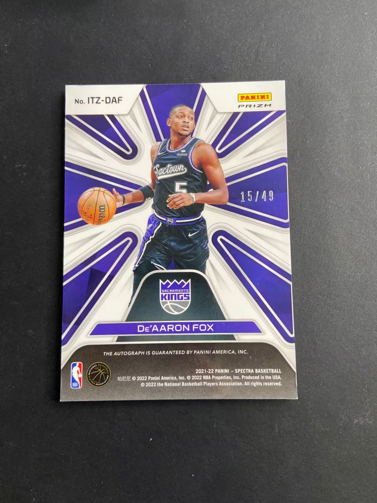 2021-22 Panini Spectra De'Aaron Fox 【肥猫代卖】T04T 光谱 国王 达龙 福克斯 狐狸 紫折 折射 签字 ...