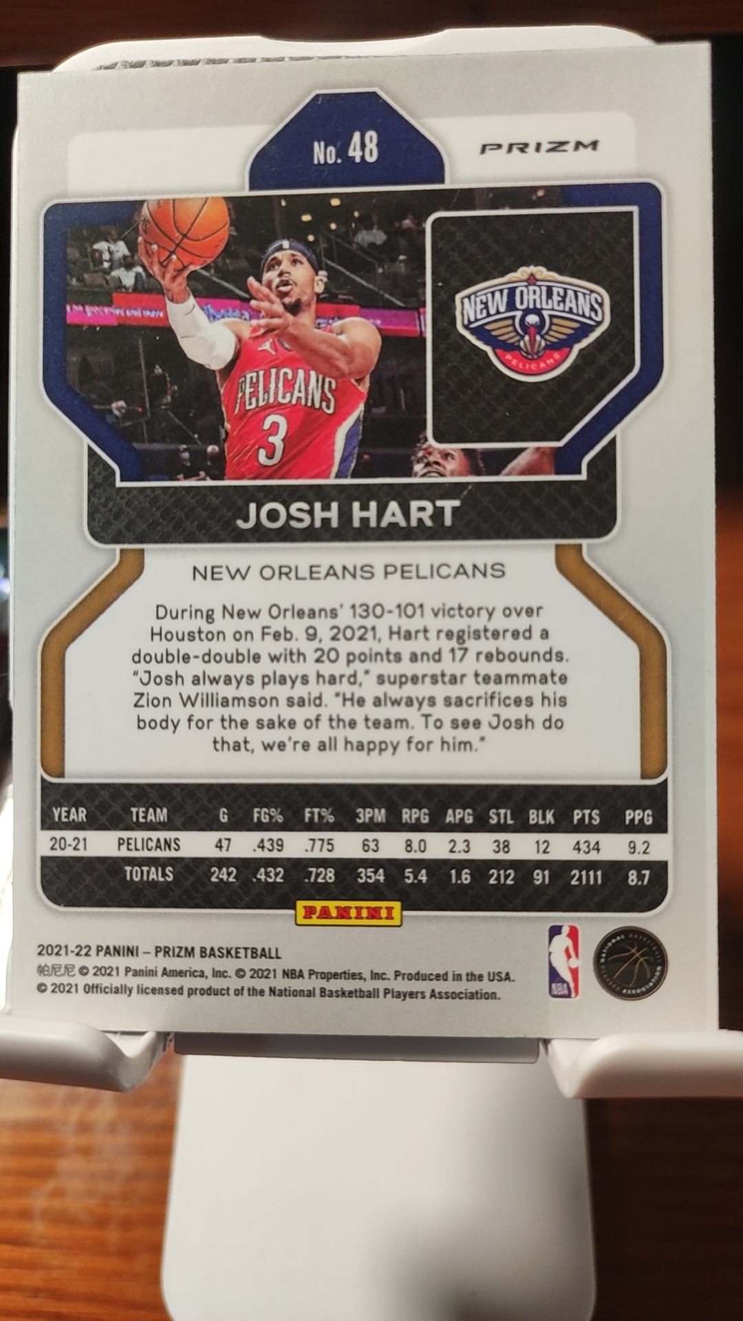 2021-22 Panini prizm Josh Hart 约什 哈特 三色折 新秀 凑套投资必备 卡片如图 #48 卡淘