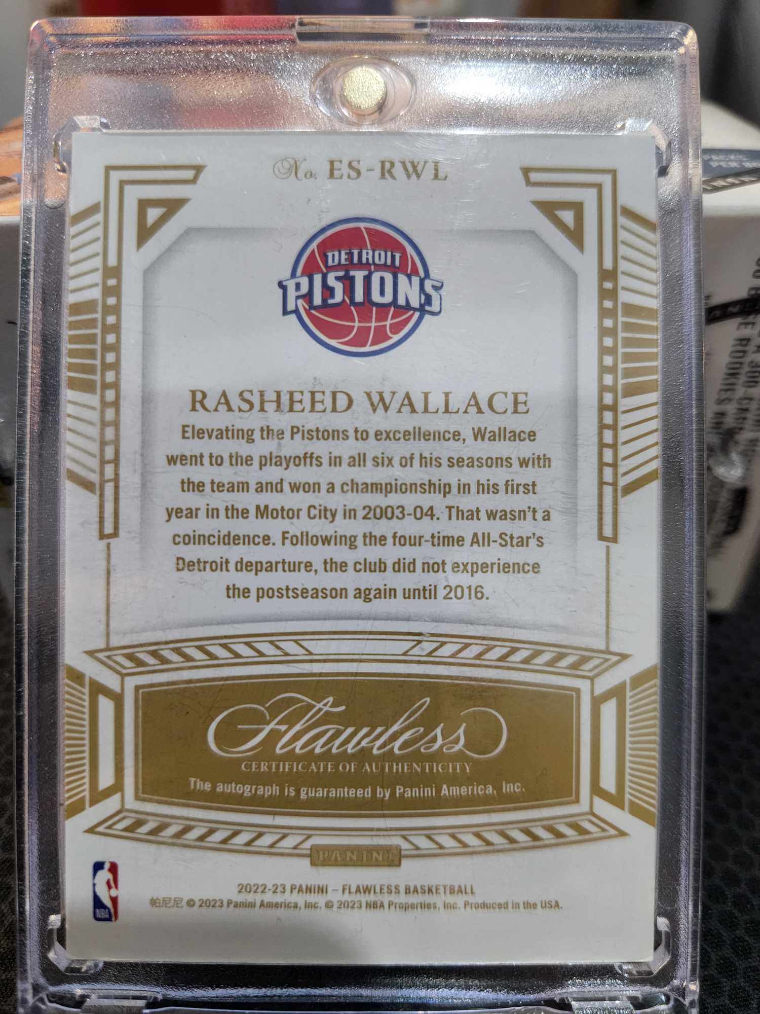 2022-23 Panini Flawless Rasheed Wallace 手提系列 拉希德华莱士 怒吼天尊 签字 卡签 04/15编 低 ...