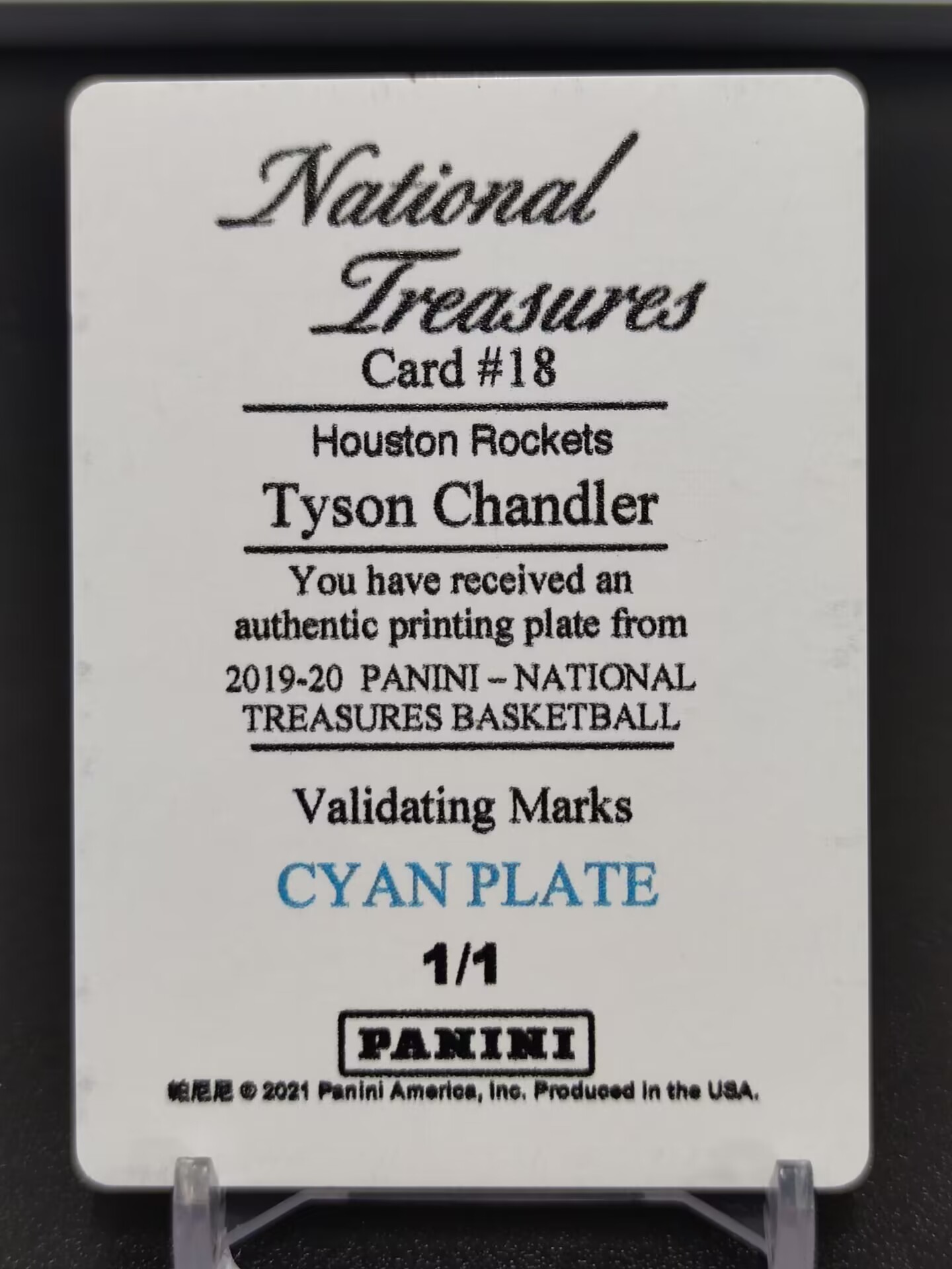 【浩行拍卖 截标预付75%】2021 panini NATIONAL TREASURES tyson chandler 国宝 泰森 钱德勒 1 ...