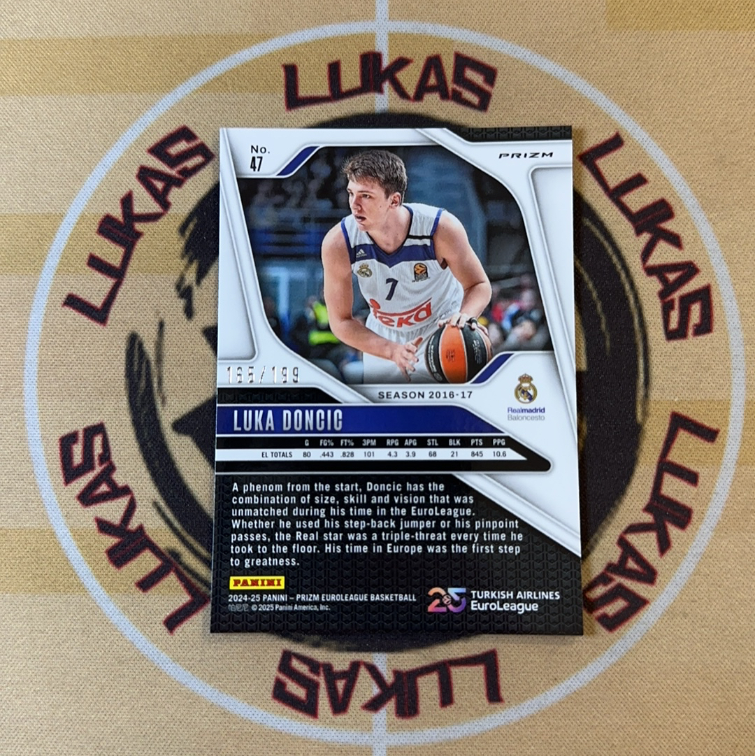 撸卡厮 Lukas 2024-25 Panini Prizm 欧洲联赛 Euroleague 皇家马德里 皇马 卢卡 东契奇 Luka Doncic 165/199编蓝折 大比例 专收必备（小 ...