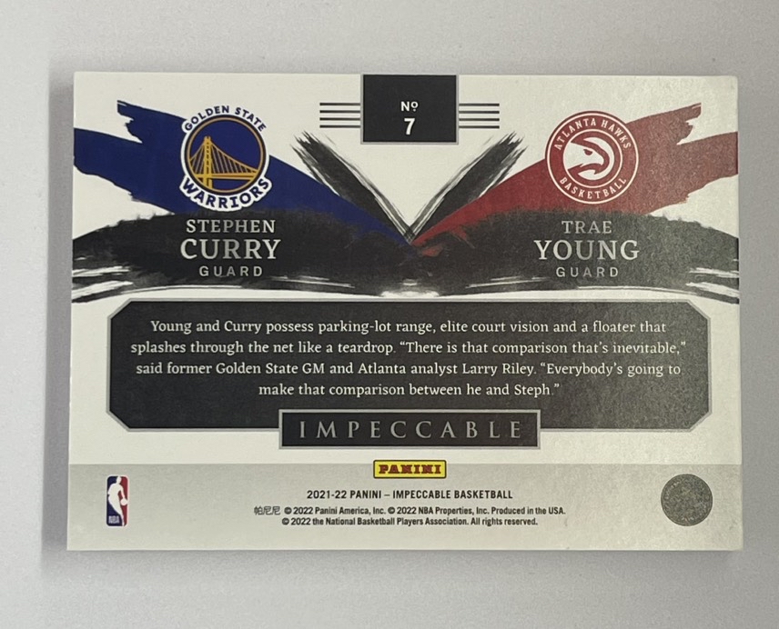 2021-22 Panini Impeccable Stephen Curry 斯蒂芬 库里 特雷 杨 双人银块 /10编 低编 小真金 75 ...