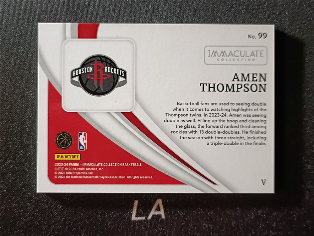 【LA拍卖】2023-24 Panini Immaculate Amen Thompson 新秀RC 阿门 汤普森 火箭 未来可期 红平行 ...
