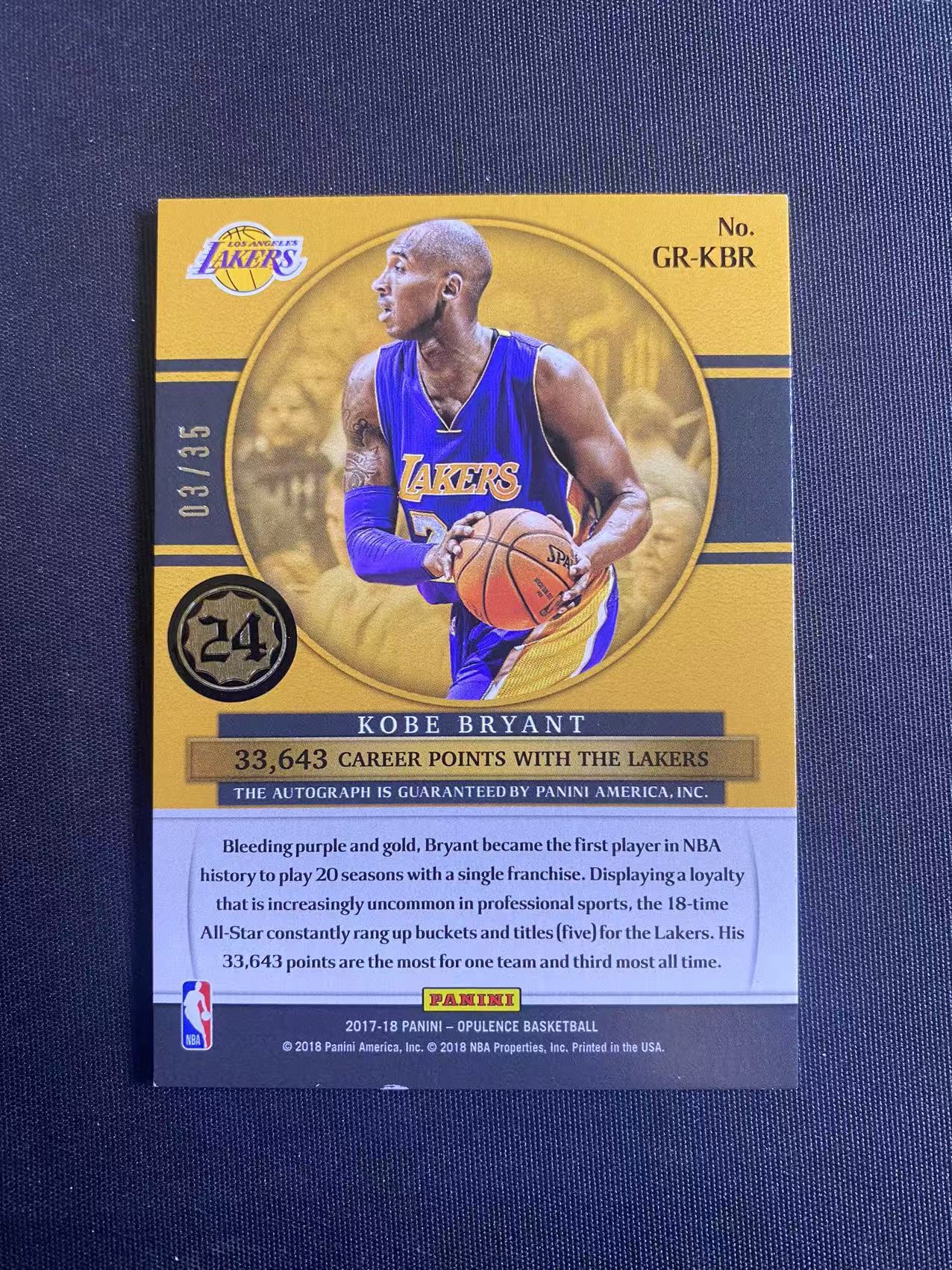 2017-18 【六六代卖】 Exquisite Collection Kobe Bryant 科比 布莱恩特 湖人 金书 03/35编 卡签 ...