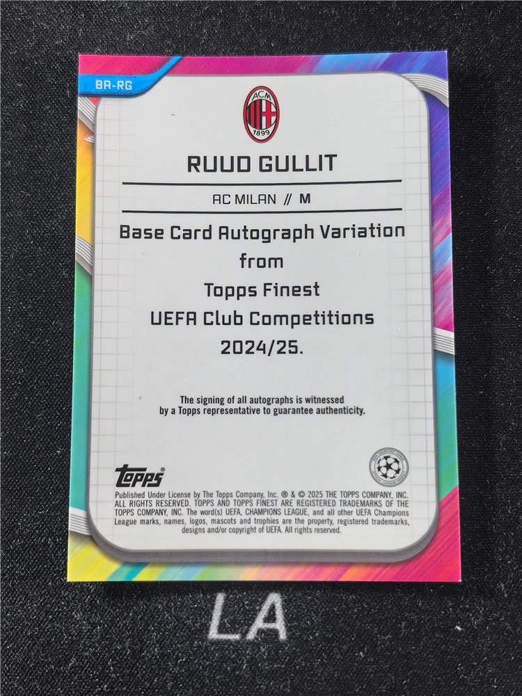 【LA拍卖】2024-25 Topps Finest Ruud Gullit 路德 古利特 荷兰 AC米兰 金光波折 签字 /50编 瑕疵如图 ...