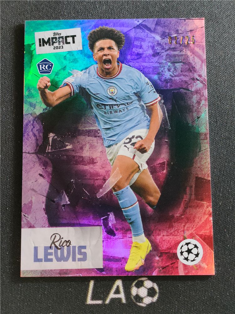 【LA足球】2023 Topps Impact 欧战 冲击盒 Rico Lewis 曼城 里科 刘易斯 英格兰 新秀RC 25编 紫折 微瑕如 ...