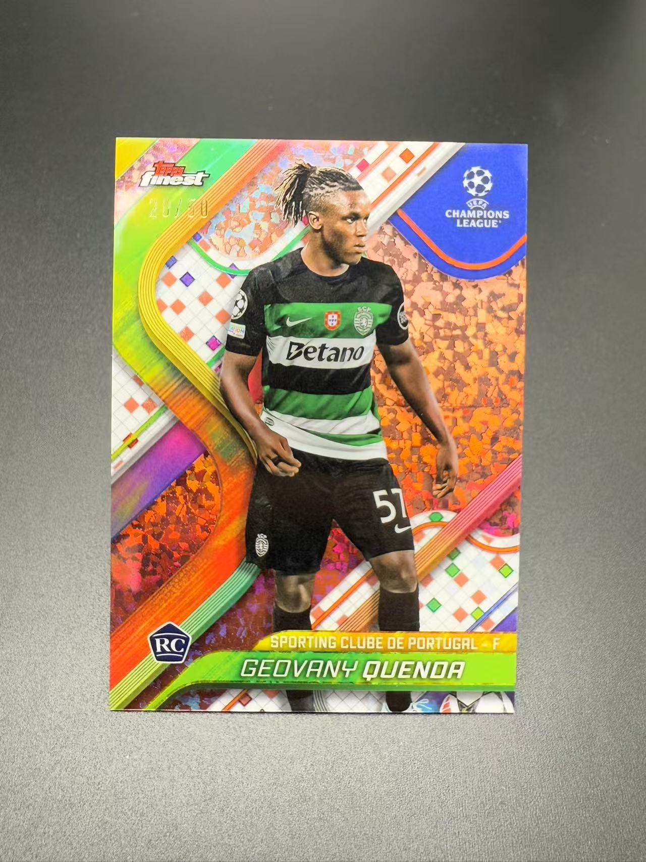 2025 Topps Finest Geovany Quenda RC 【湖水蓝拍卖】昆达 新秀 葡萄牙竞技 欧冠 欧战 玫瑰金折 50编 ...