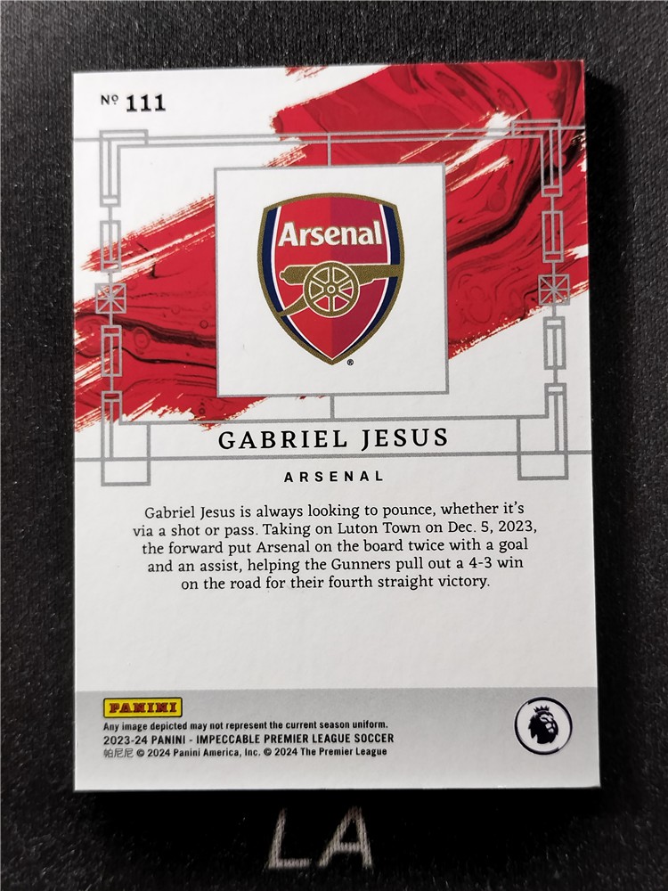 【LA拍卖】23-24 Panini Impeccable Gabriel Jesus 英超 小真金 加布里埃尔 热苏斯 巴西 阿森纳 ...