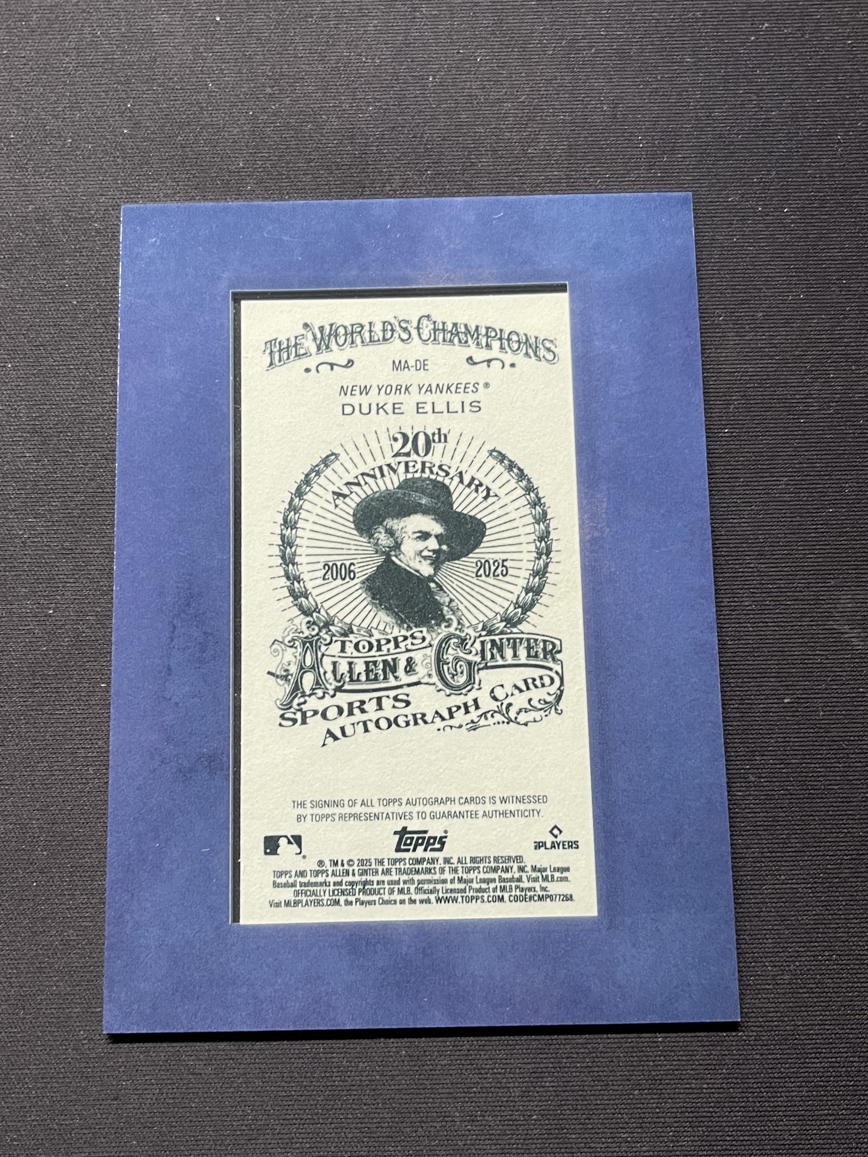 2025 Topps Allen & Ginter Duke Ellis RC 纽约洋基 杜克·埃利斯 新秀 Mini 小卡 签字卡签 装裱 ...