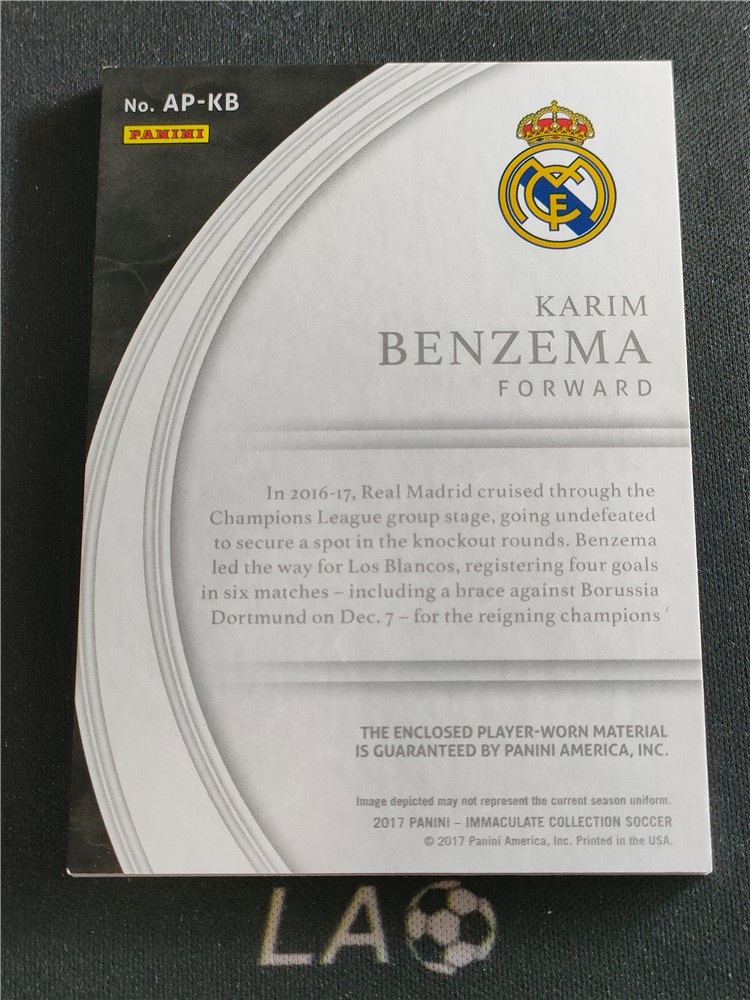 【LA足球】2017 Panini Immaculate 元年 Karim Benzema 皇马 皇家马德里 本泽马 队徽 LOGO 暴力切 ...