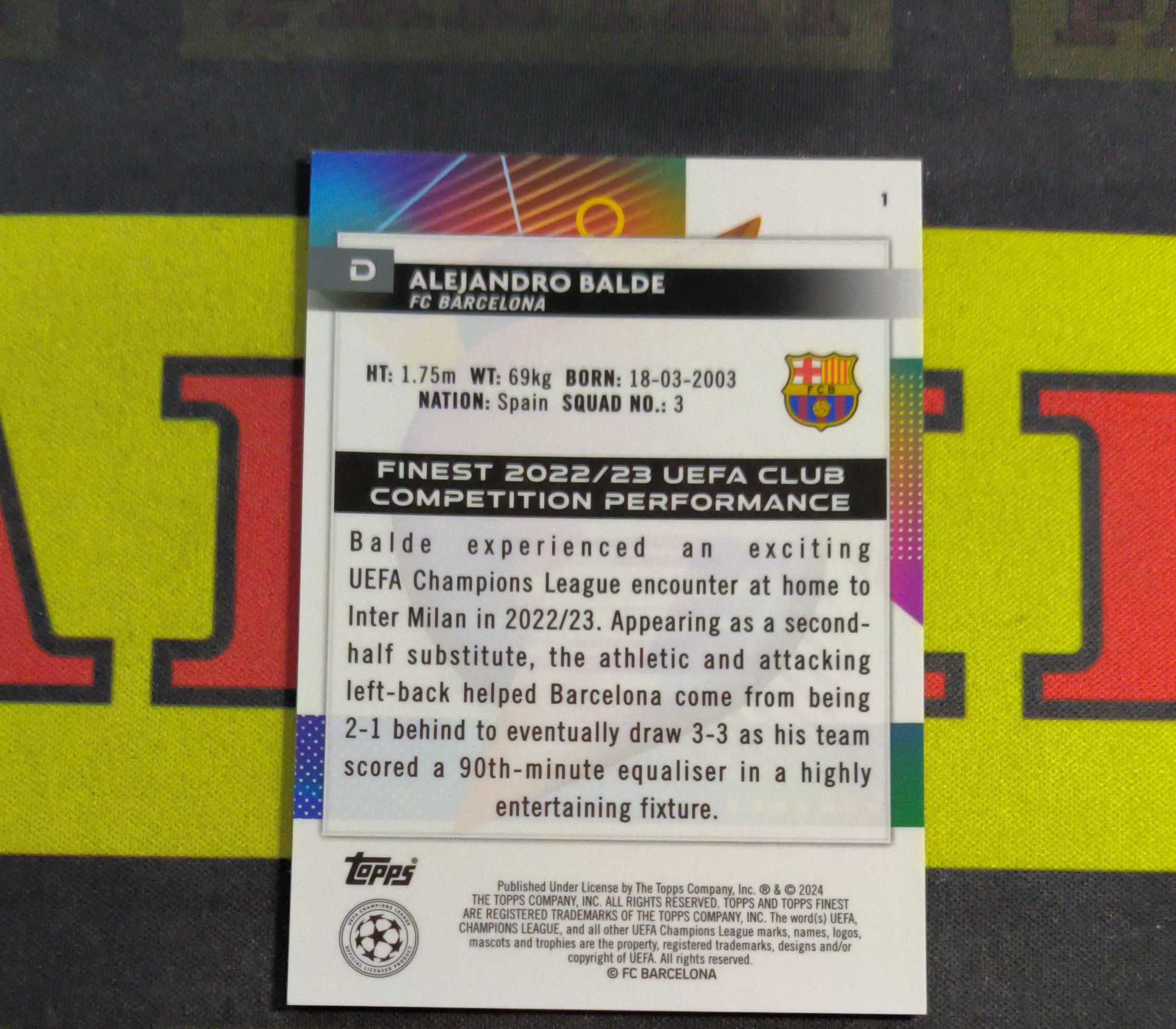2024 Topps Finest Alejandro Balde 欧战Topps 巴萨 巴塞罗那 巴尔德 红折 4/5编 超低编 细节如图 ...