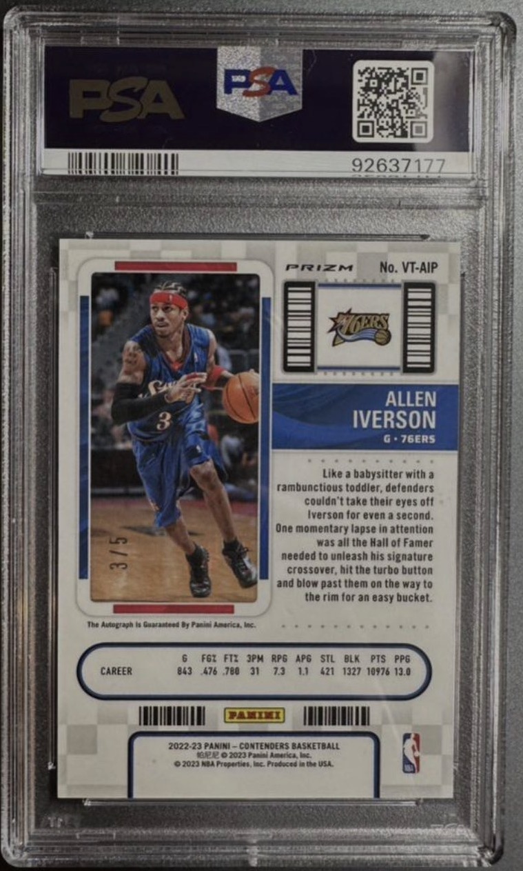 2022-23 Panini Contenders Optic Allen Iverson 艾弗森 球票 optic 3/5 同背 签字 红 ...