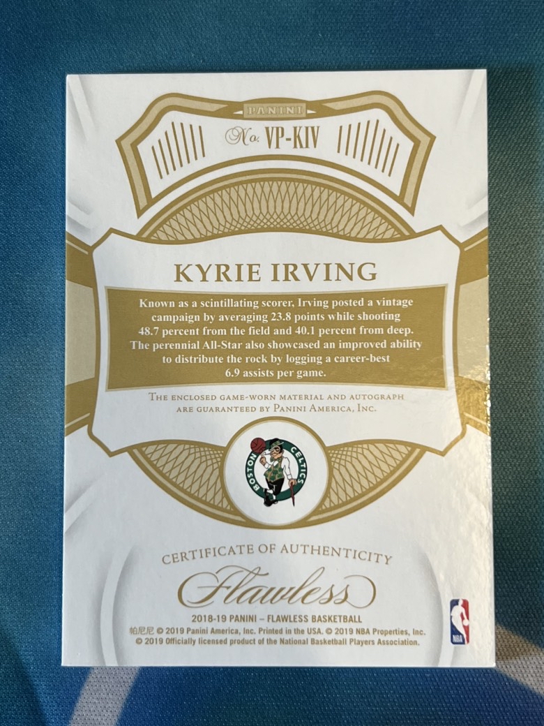 2018-19 Panini Flawless Kyrie Irving 手提 凯里 欧文 patch 物料 签字 GU 凯尔特人 红平行中国 ...