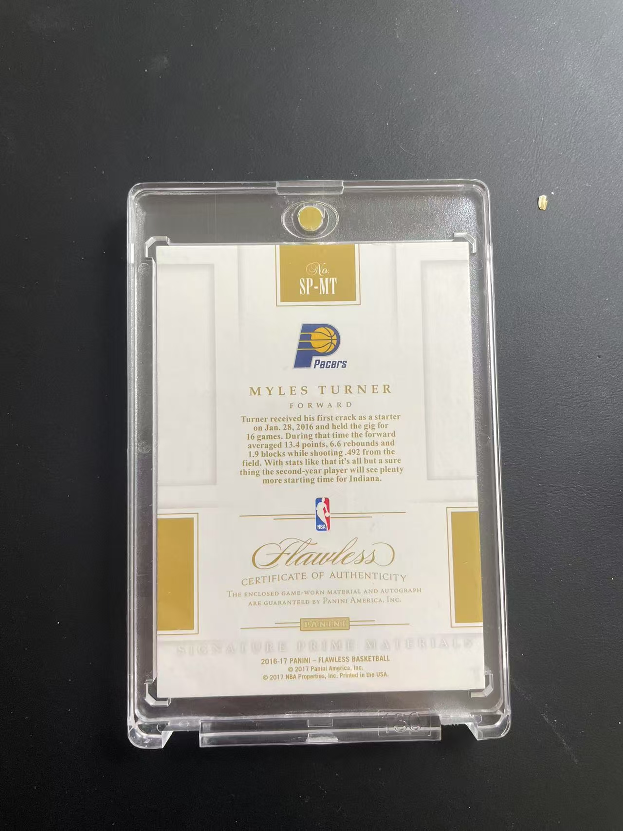 2016-17 Panini Flawless Myles Turner 【肥猫代卖】D05B 手提 步行者 迈尔斯特纳 竖版 spa 球衣 ...