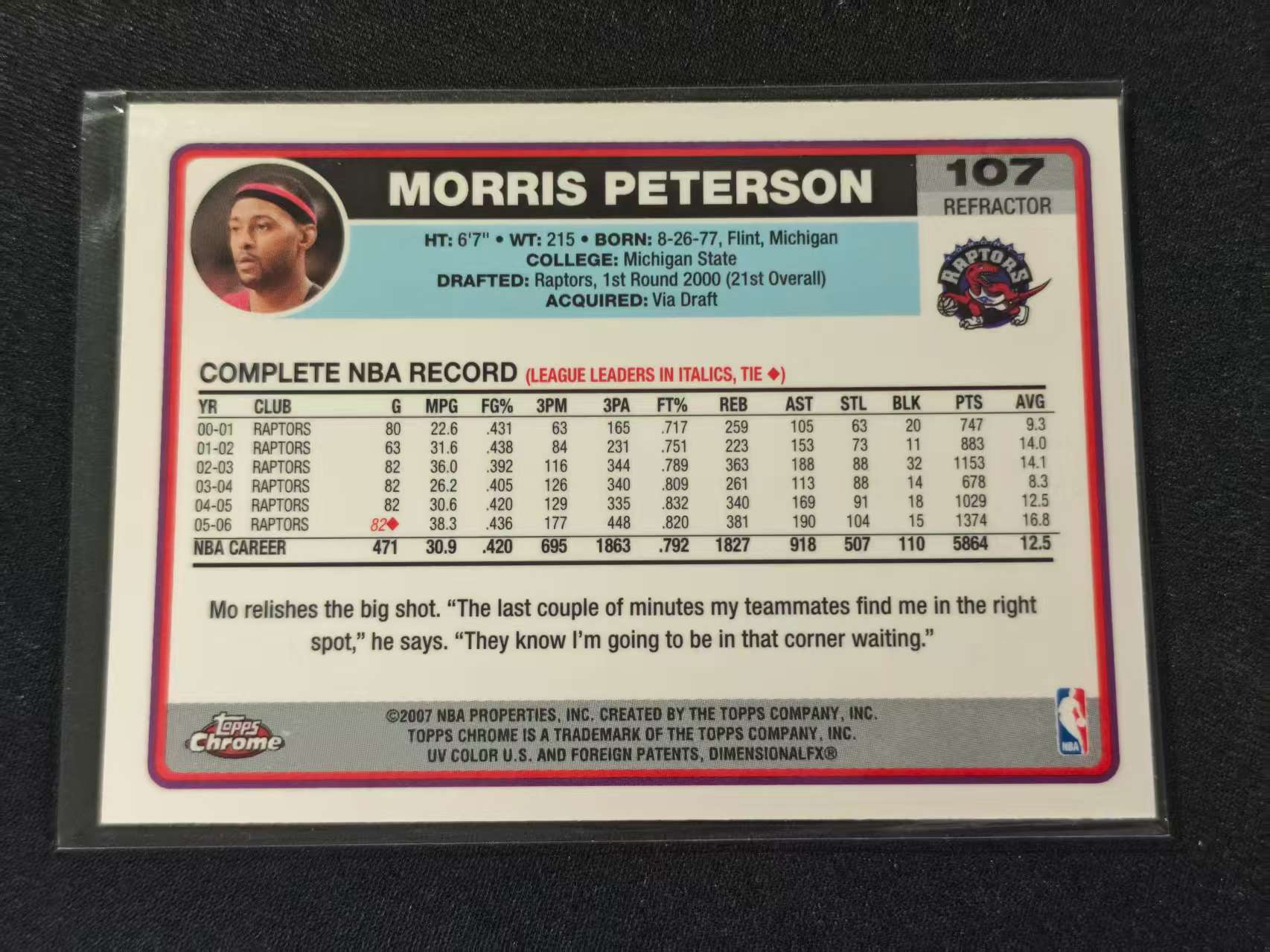 2006-07 Topps Chrome Morris Peterson Raptors 猛龙 莫里斯 皮特森 银折 卡品如图 老折射 专收 ...