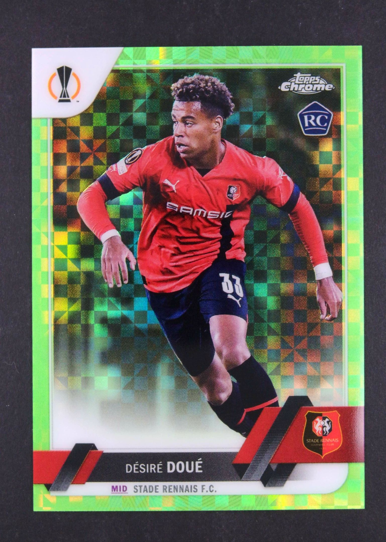 2023 Topps Chrome Desire Doue RC 德西雷 杜埃 399编 绿棋盘折 新秀 雷恩 大巴黎 微瑕 战神无双拍卡 ...