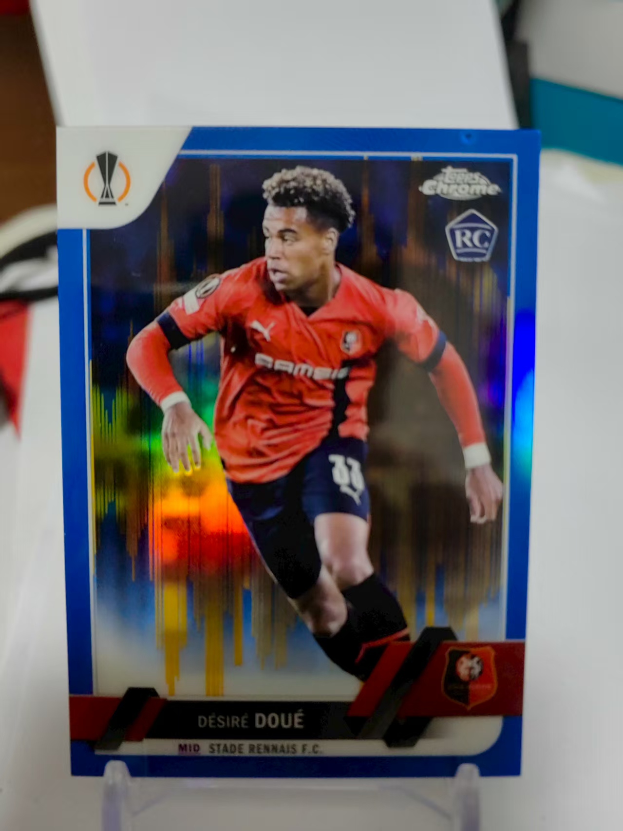 2023 Topps Chrome Désiré Doué RC 欧冠蓝宝石TC 雷恩 德西雷杜埃 新秀 巴黎圣日耳曼 蓝金地震折 折射 29 ...