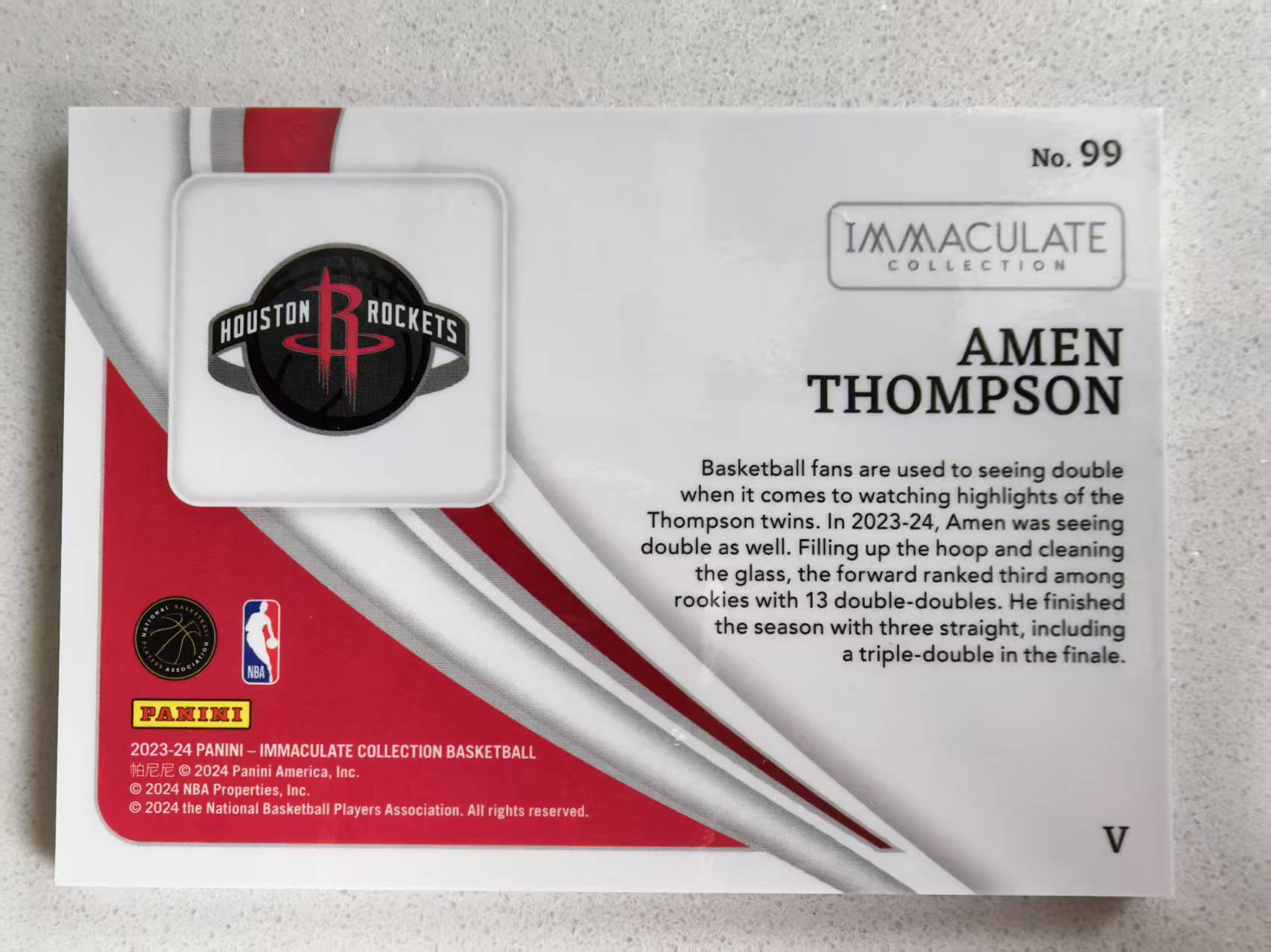 2023-24 Panini Immaculate Amen Thompson RC 爱咪咪 新秀 火箭 阿门 汤普森 base 变化版 ...