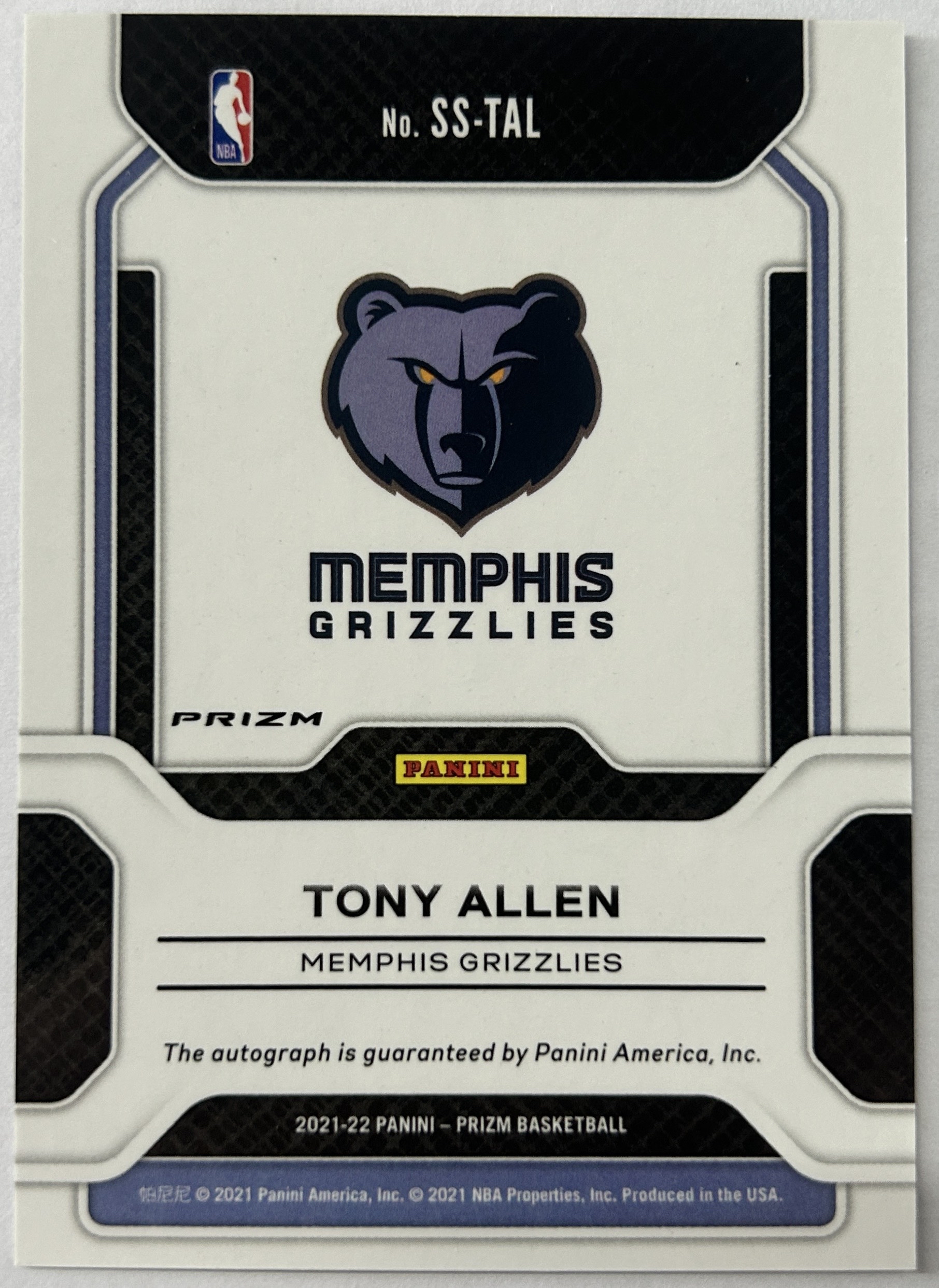 2021-22 Panini Prizm Tony Allen pz 灰熊 托尼 阿伦 银折 ss签 签字 带卡砖或卡夹 专收凑套必备 卡淘