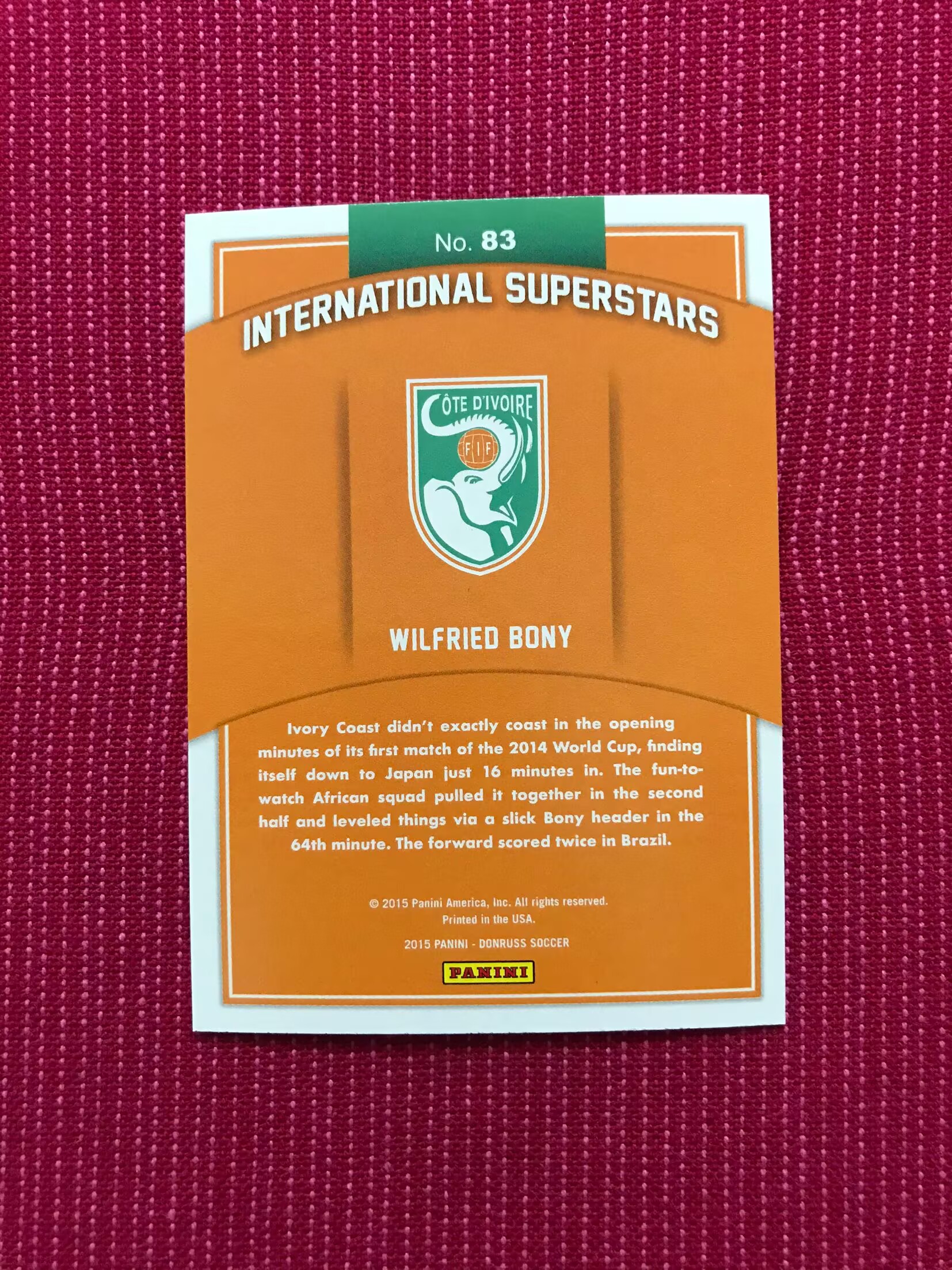 2015 Panini Donruss WILFRIED BONY 【宾森光拍卖第171期】帕尼尼 无编 国际巨星特卡 科特迪瓦 W博尼 元年 ...