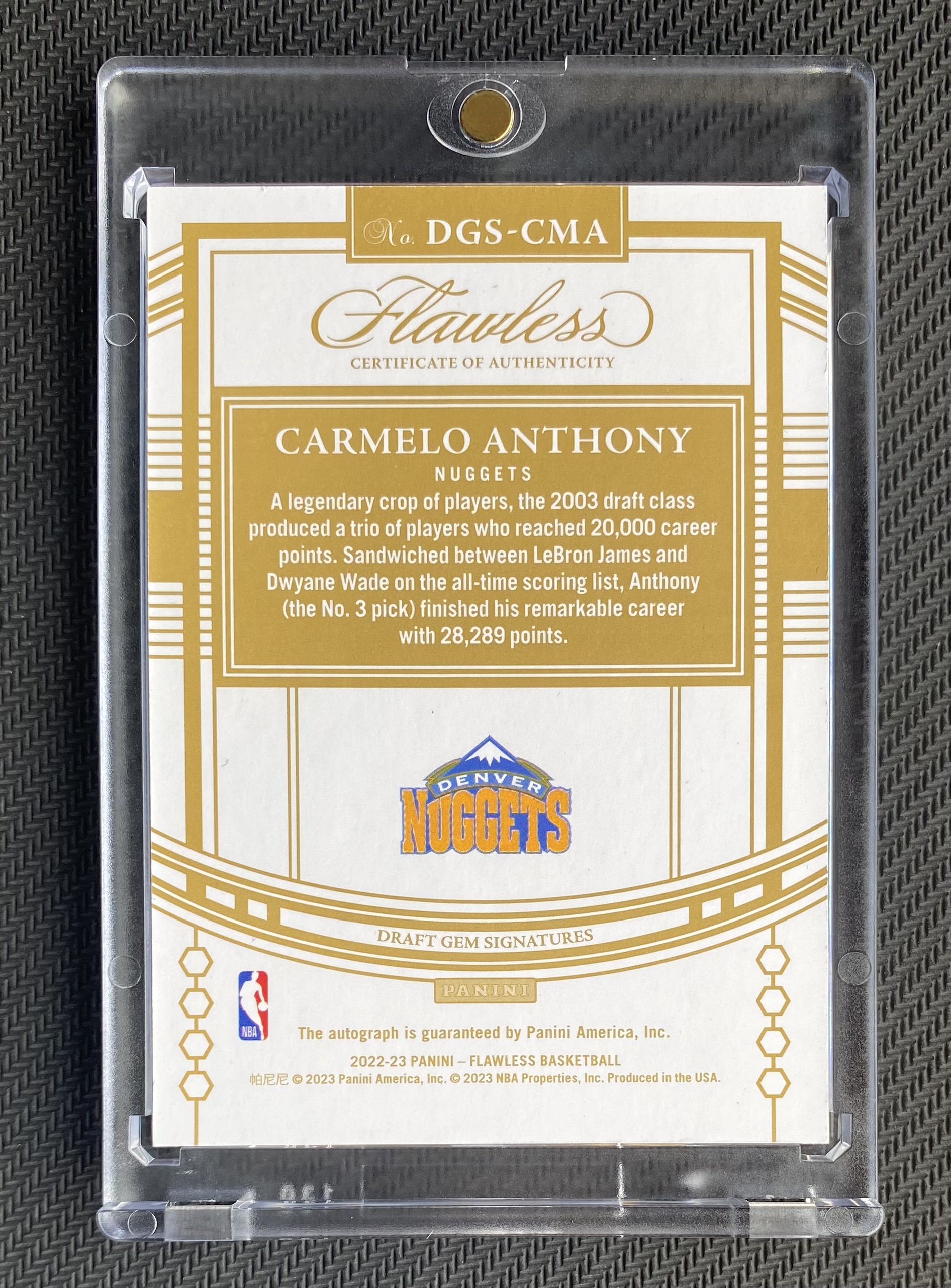 2022-23 Panini Flawless Carmelo Anthony 手提 丹佛掘金 卡梅罗安东尼 Draft Gem签字 卡签 红 ...