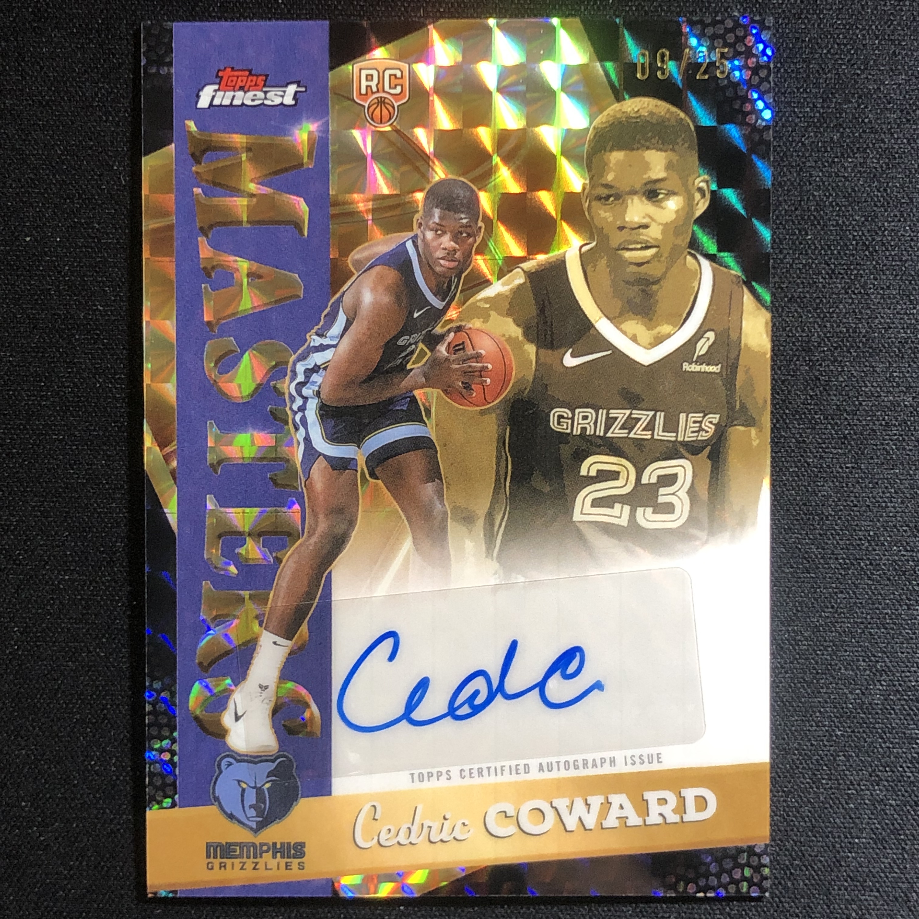 2025-26 Topps Finest Cedric Coward RC 【piaji】塞德里克 考沃德 灰熊 新秀 /25编 金马赛克折 ...