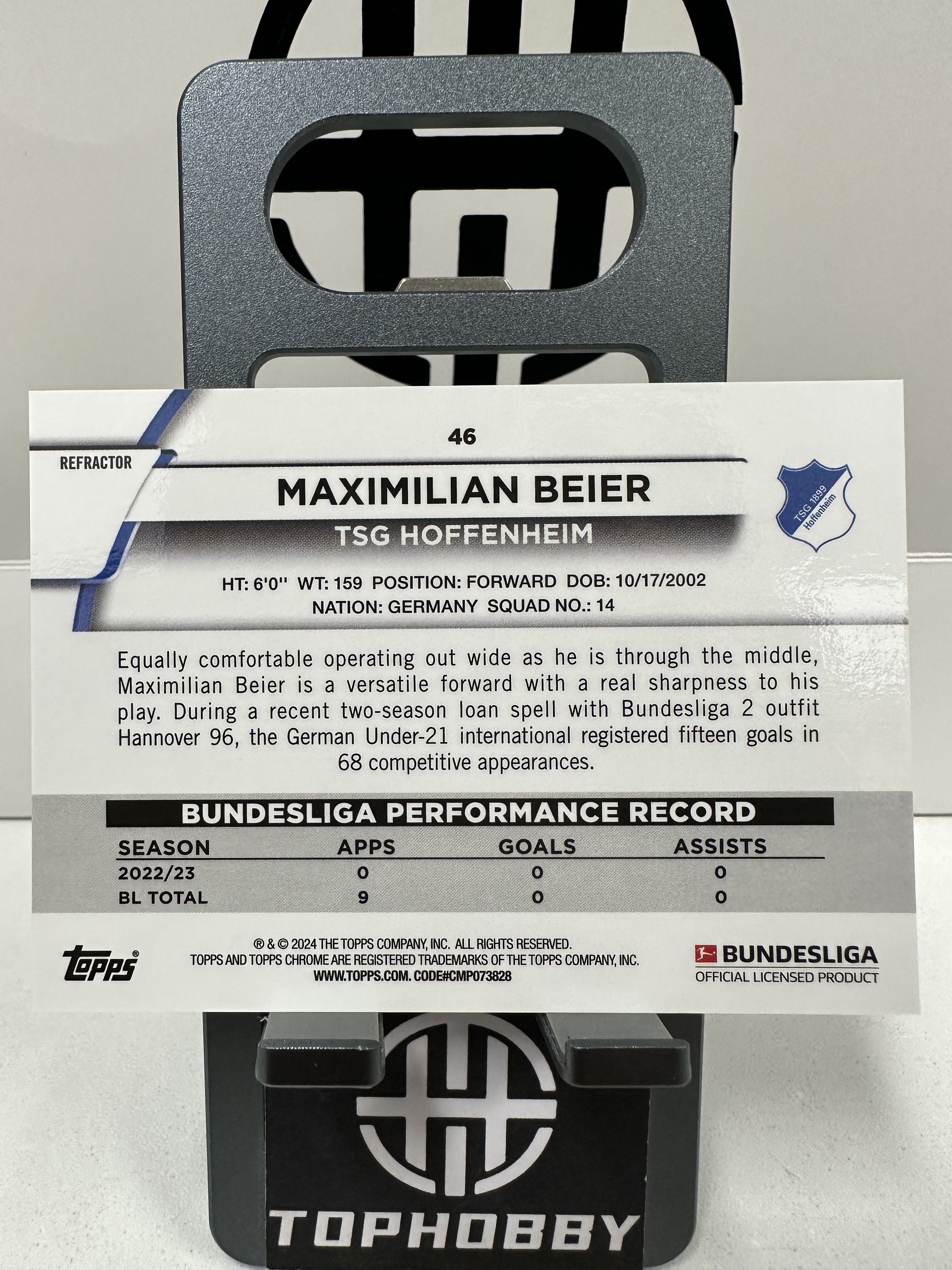 2023-24 Topps Chrome MAXIMILIAN BEIER RC 德甲 霍芬海姆 德国 新秀 马克西米利安 拜尔 175编 蓝 ...