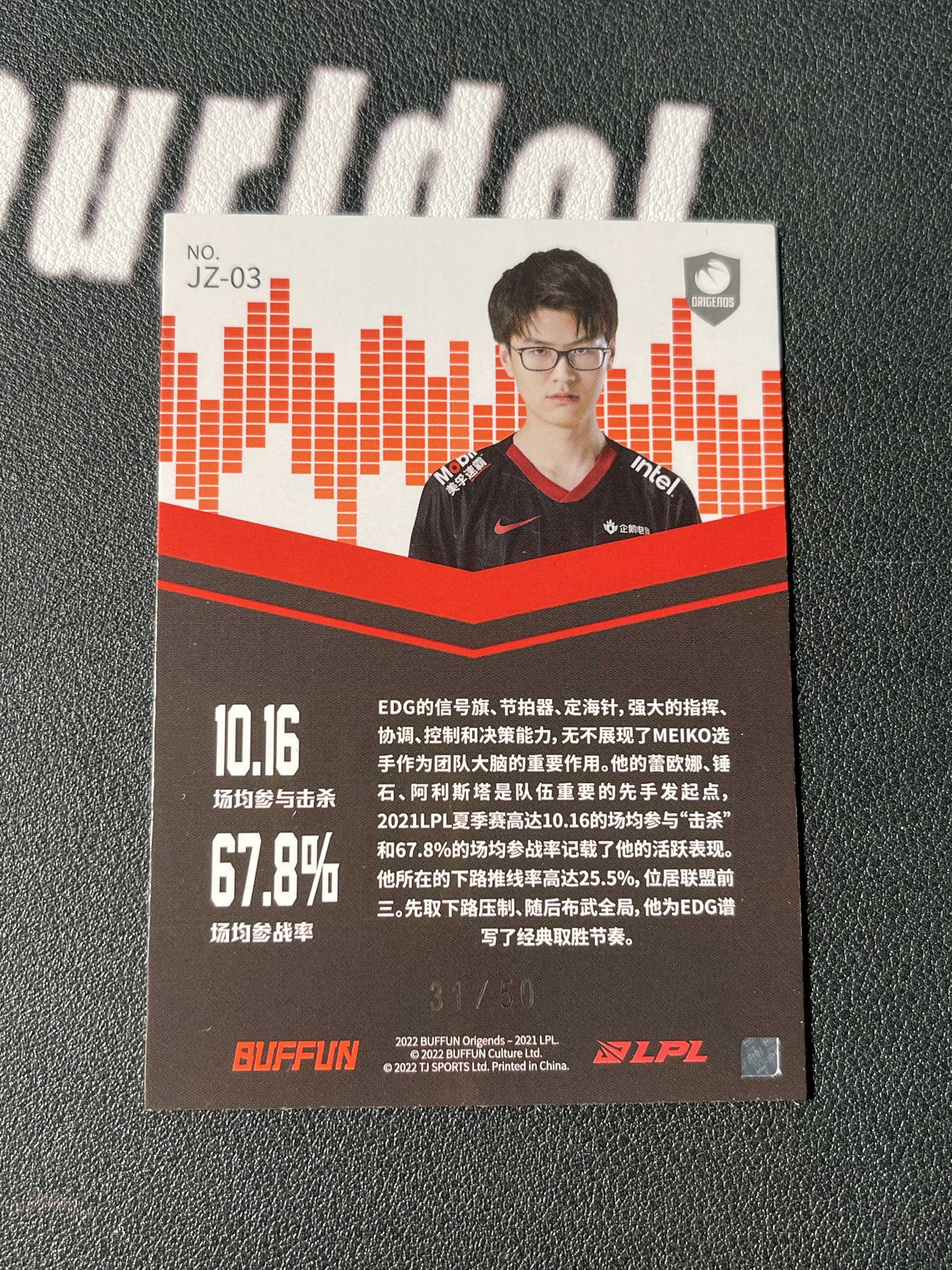 【CHILL官方代拍】long082 2022 BUFFUN 不凡玩品 LPL 英雄联盟 LOL 光启 元年 DOMINATOR 特卡 EDG.MEIKO 田野 金折 折射 /50 如图 卡淘