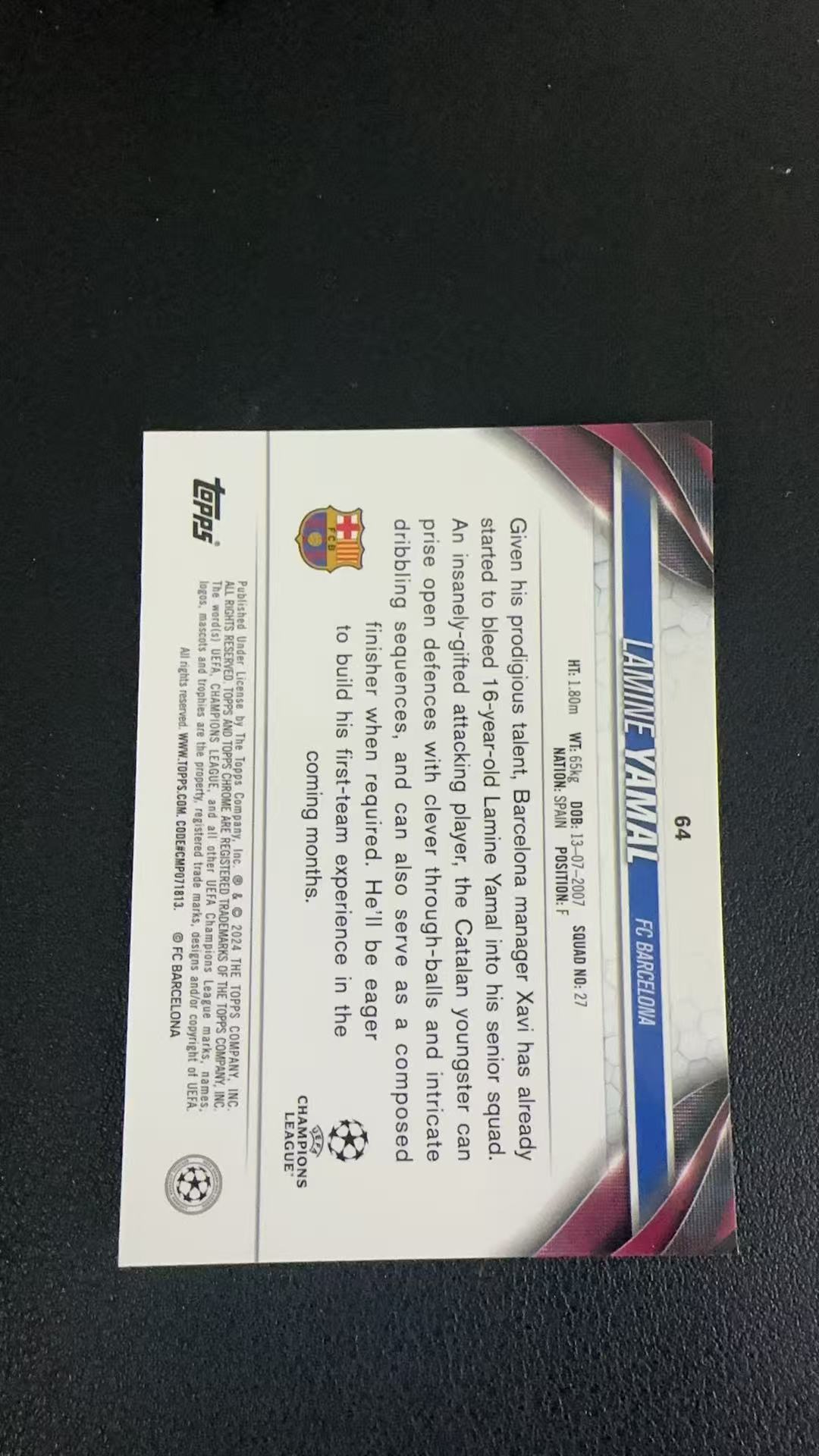 2023-24 Topps Chrome Lamine Yamal RC [年轻人球星卡]接代拍 嘉 西班牙 巴塞罗那 新秀 拉明 亚马尔 ...