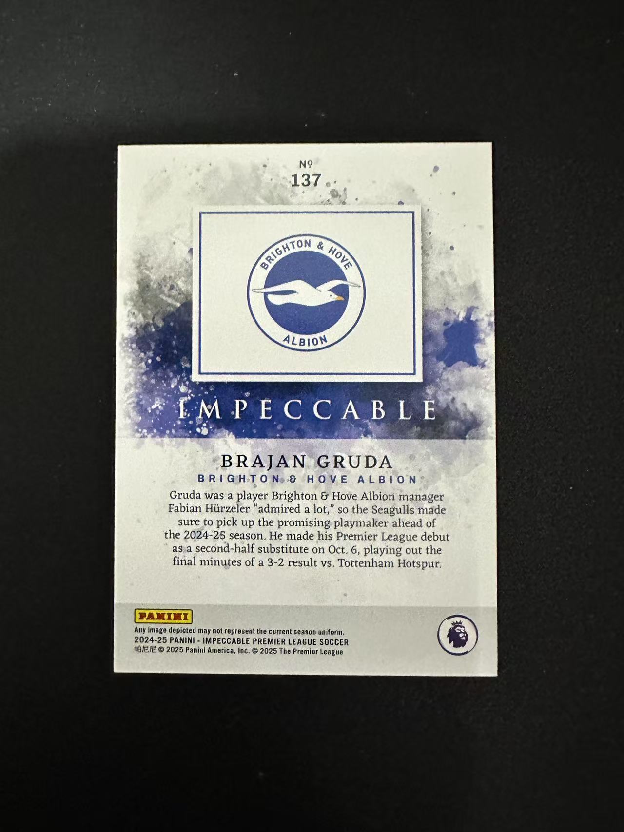 【T7拍卖#164】24-25 PANINI IMPECCABLE BRAJAN GRUDA RC 英超小真金 布莱顿 新秀 格鲁达 10编 ...
