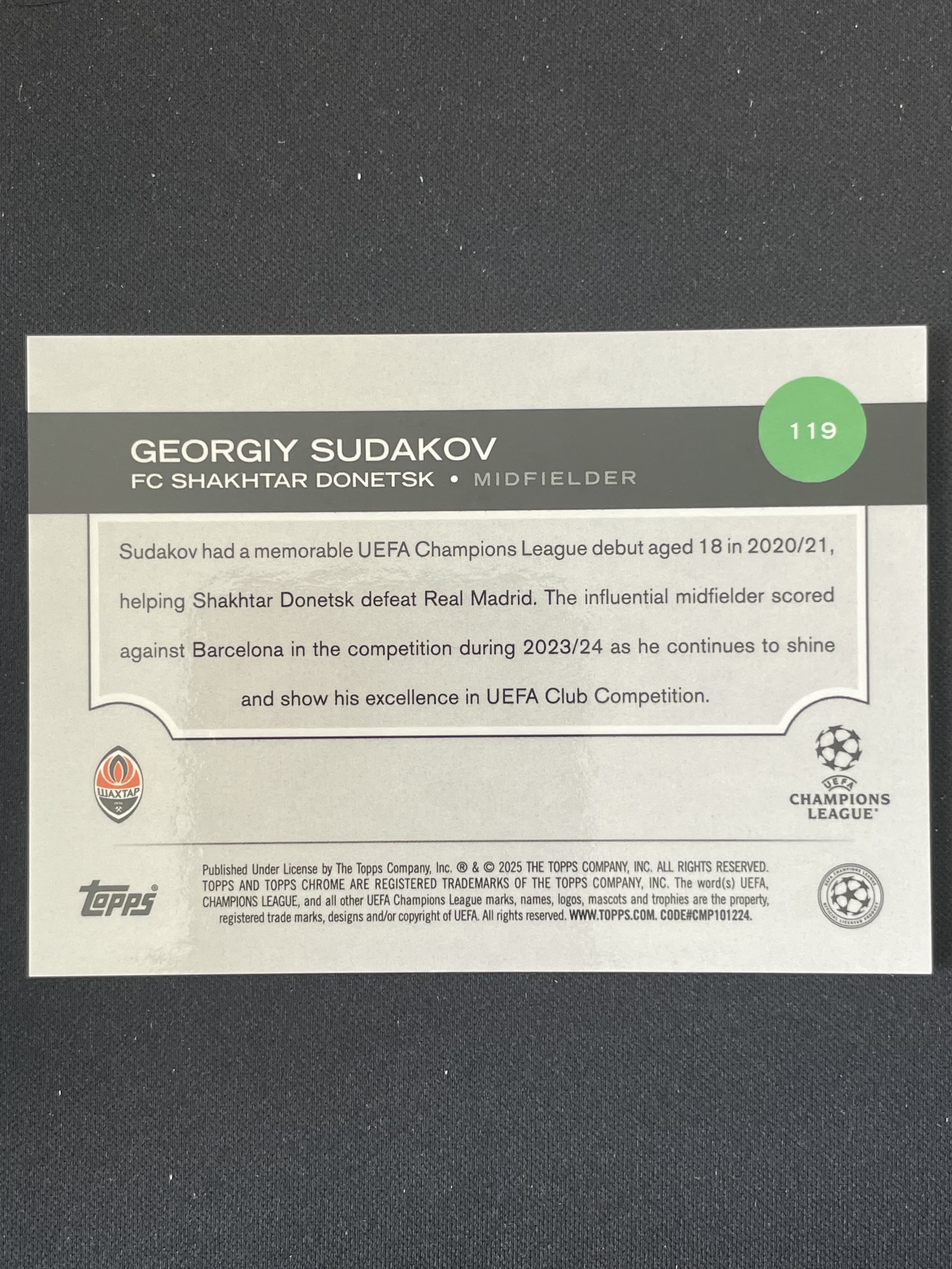 【南昌NOVA】2024-25 Topps Chrome Sapphire Georgiy Sudakov 欧冠 蓝宝石 顿涅茨克矿工 苏达科 ...