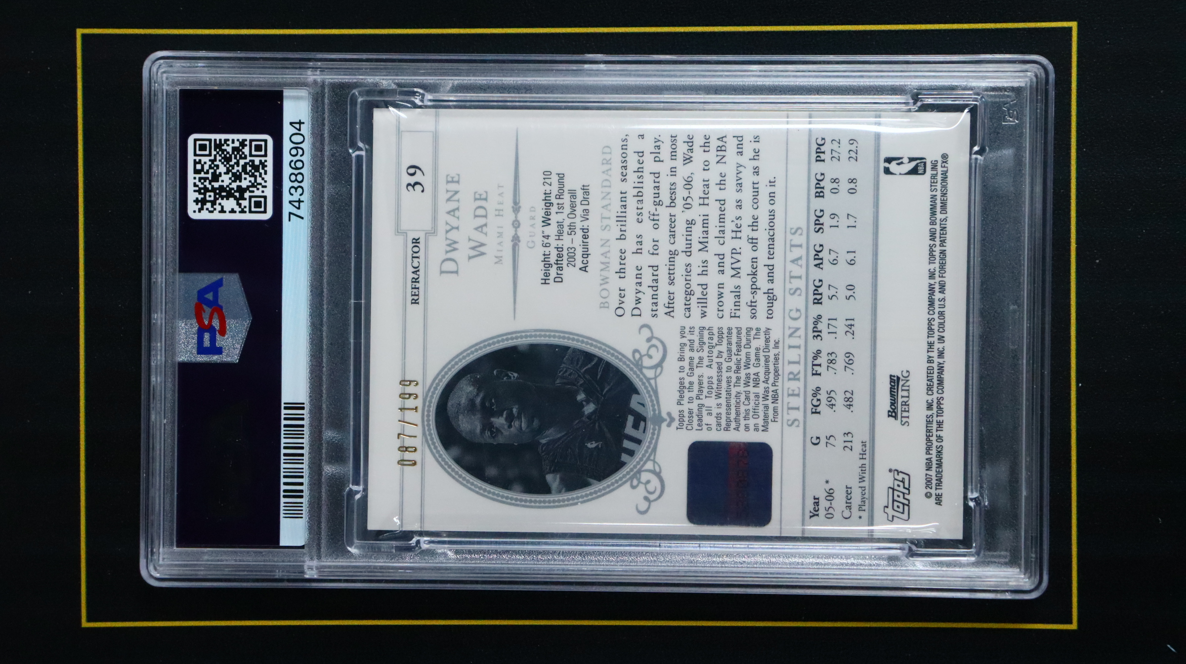 2007-08 Topps Bowman Sterling Dwyane Wade 鲍曼 斯特林 热火 韦德 199编 JA 球衣 签字 ...