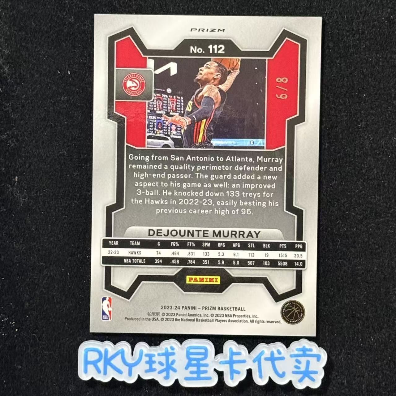 2023-24 RKY球星卡代卖 Prizm Dejounte Murray 超低编 6/8编 折射 银棋盘折 格子折 德章泰 穆雷 老鹰时期 ...