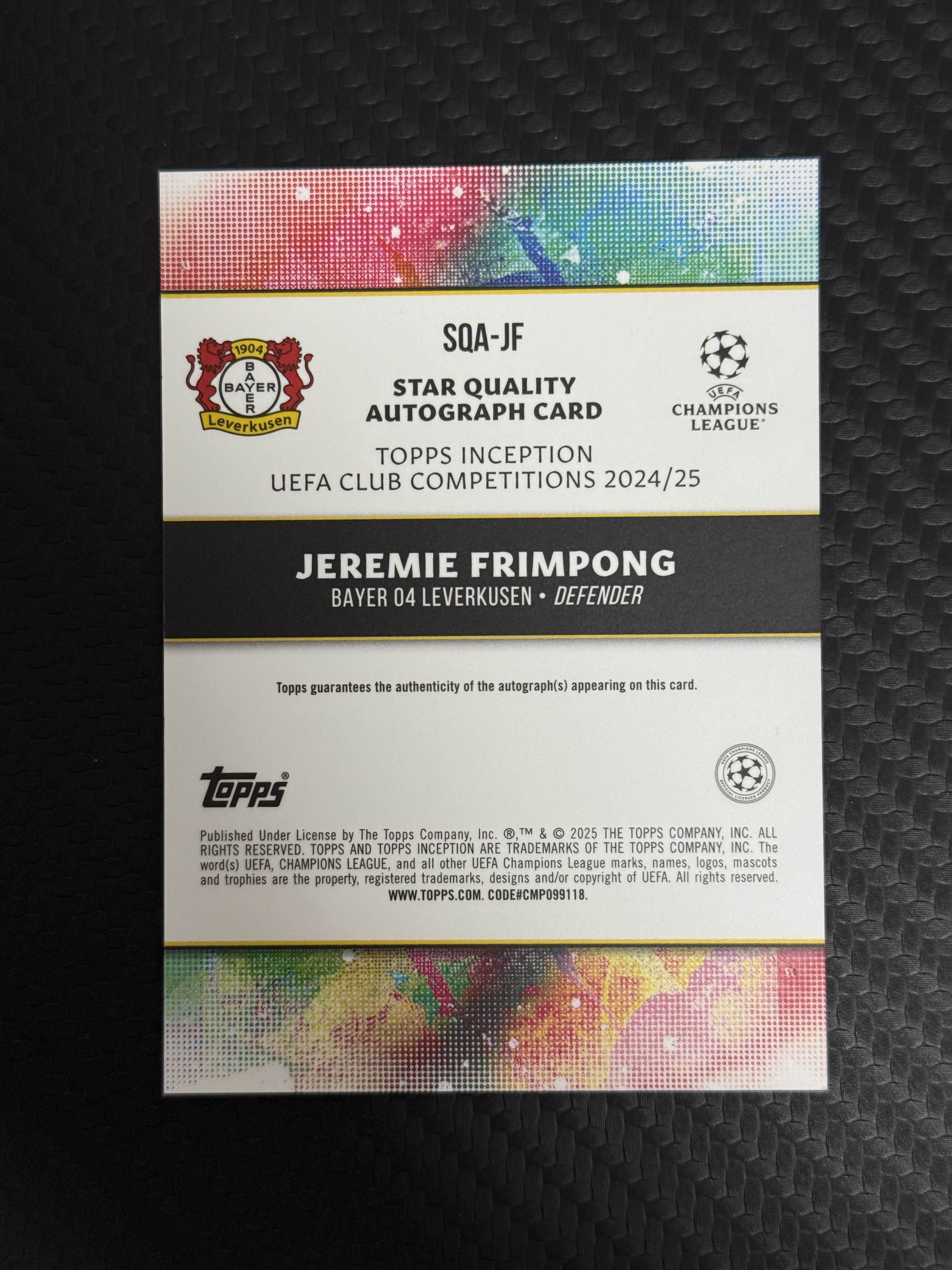 2024-25 Topps Inception Jeremie Frimpong 【包来拍卖】欧冠盗梦空间 利物浦 勒沃库森 药厂 9/10编 ...