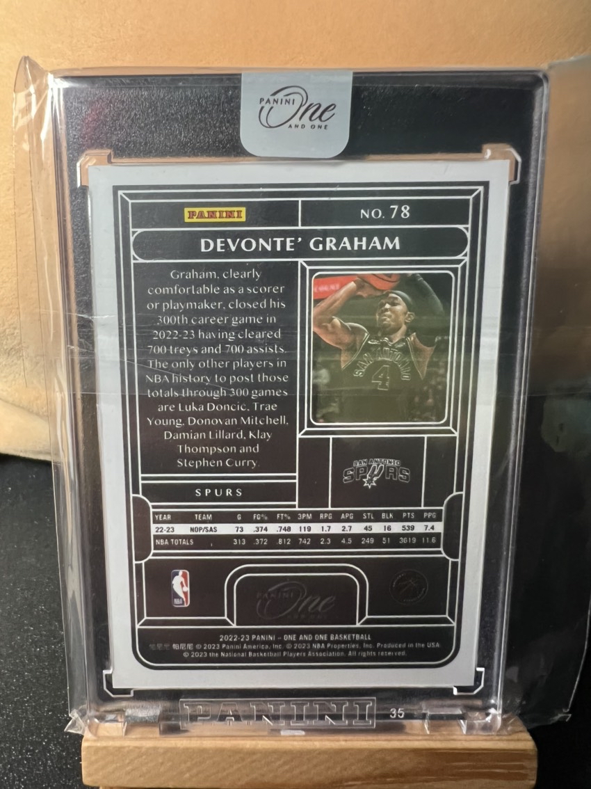 2022-23 Panini One and One Devonte' Graham 德文特 格雷厄姆 格拉汉姆 88/99编 银折base ...