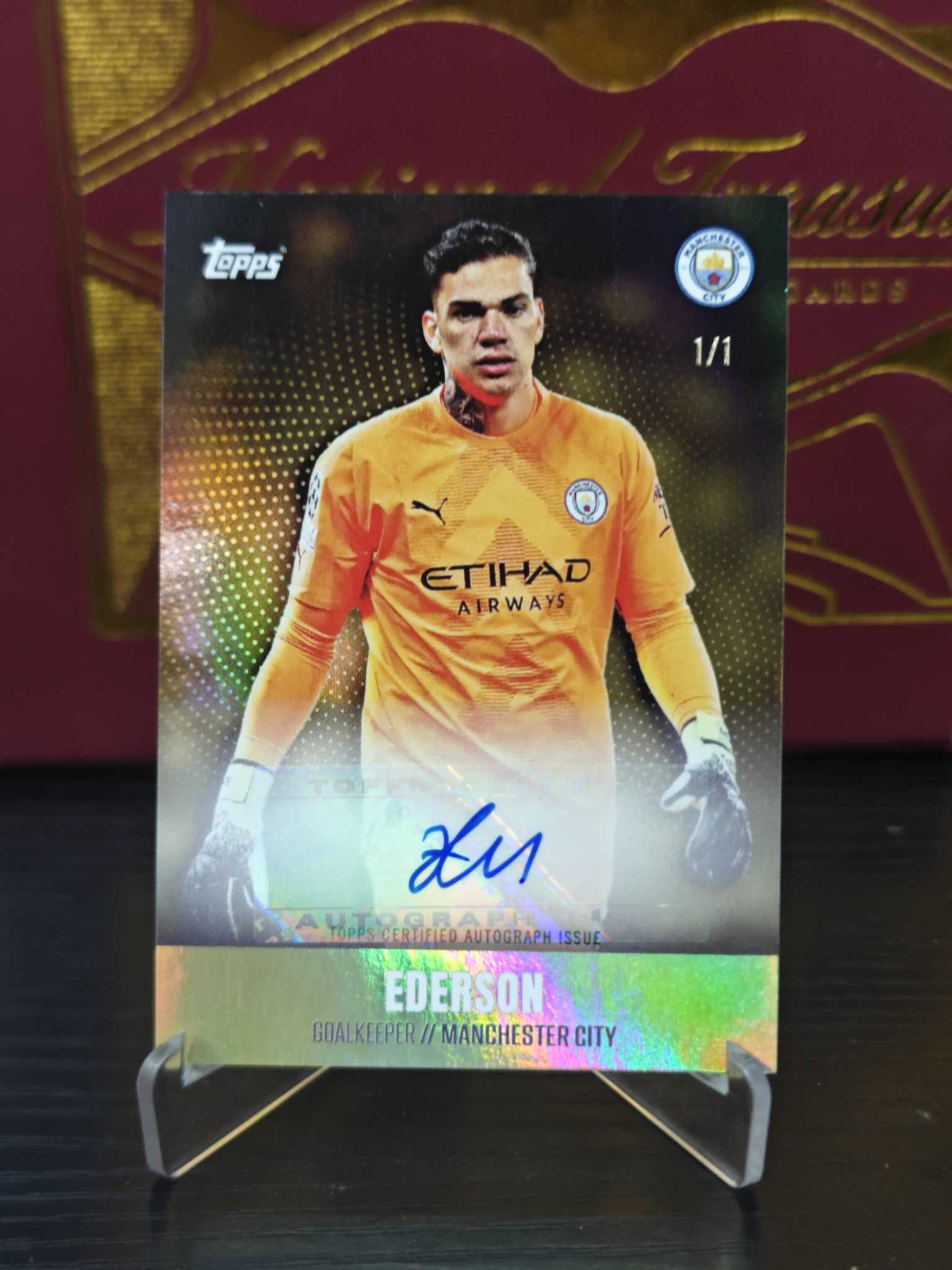 2023 Topps 曼城 队盒Ederson 曼城 巴西 埃德森 签字 完美签 1/1编 金折 世界级门神 五冠王 年度最佳门将 美洲杯冠军 ...