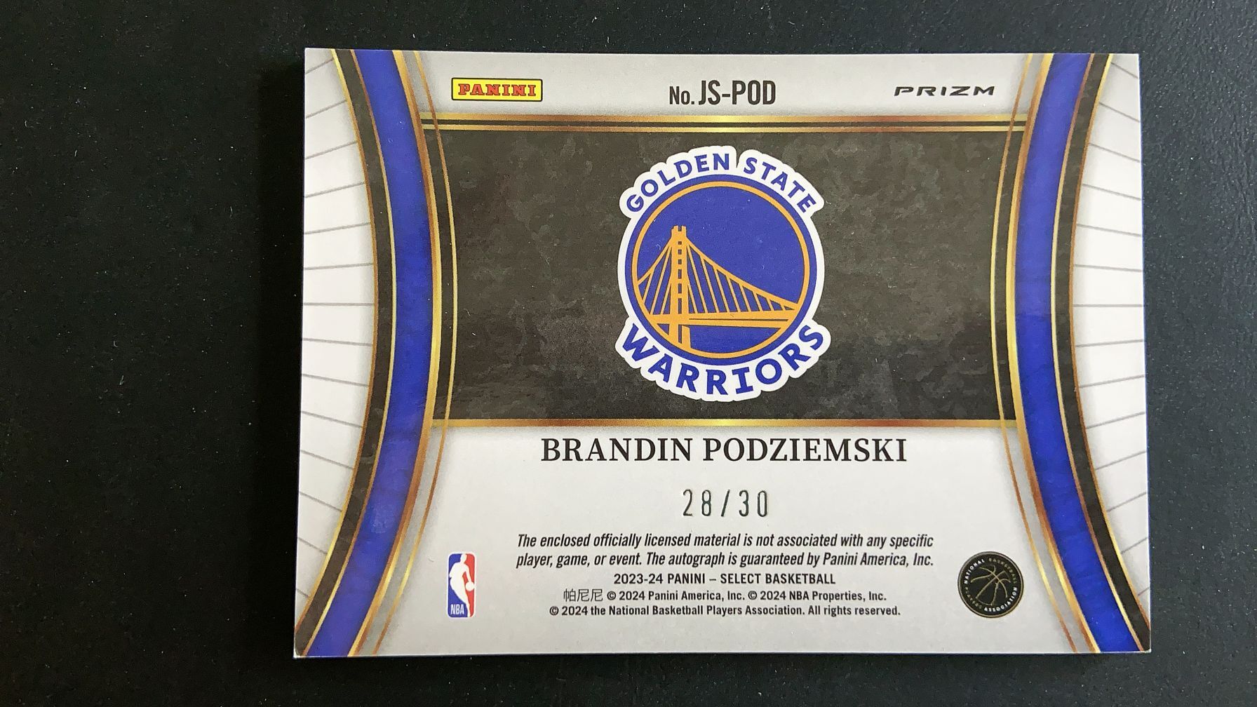 2023-24 Panini Select Brandin Podziemski RC 【肥猫代卖】K24B Select 勇士 布兰丁波杰姆 ...