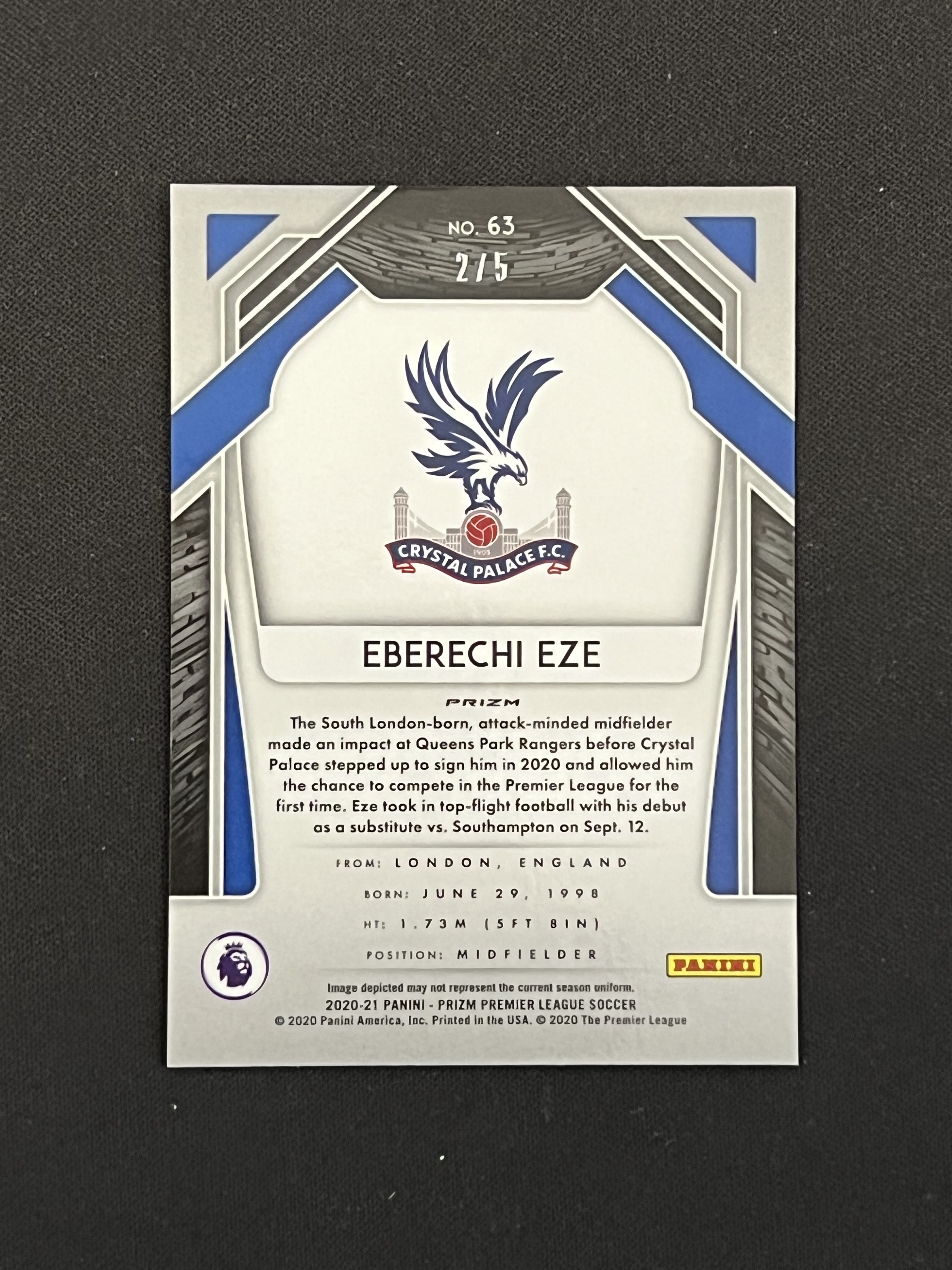 【黑汤圆】2020-21 PANINI PRIZM 英超 PZ RC新秀 爆金 5编 超低编 水晶宫 英格兰 艾泽 埃泽 EZE 英超过人王 近期首次入选国家队 潜力无限 卡淘