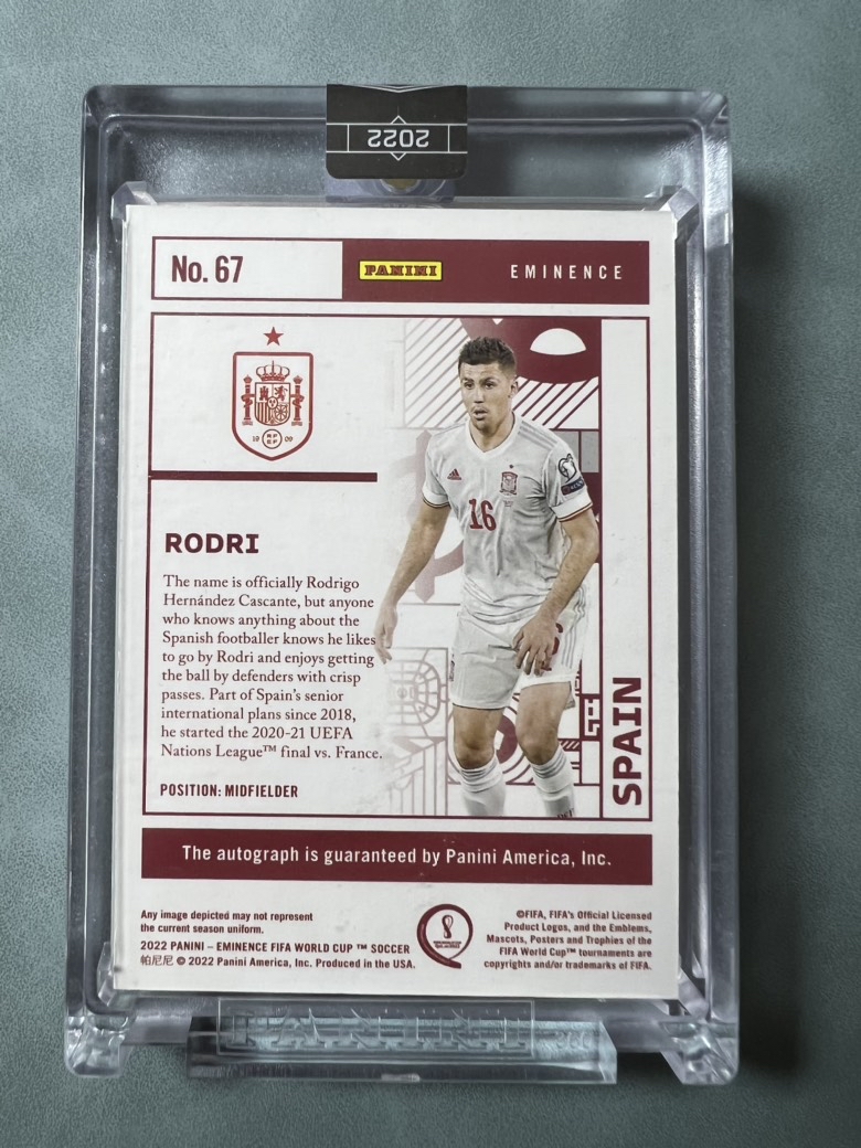 2022 Panini Eminence Rodri 大真金 世界杯 西班牙 强力后腰 罗德里 卡签 签字 6/10编 原封砖 卡淘
