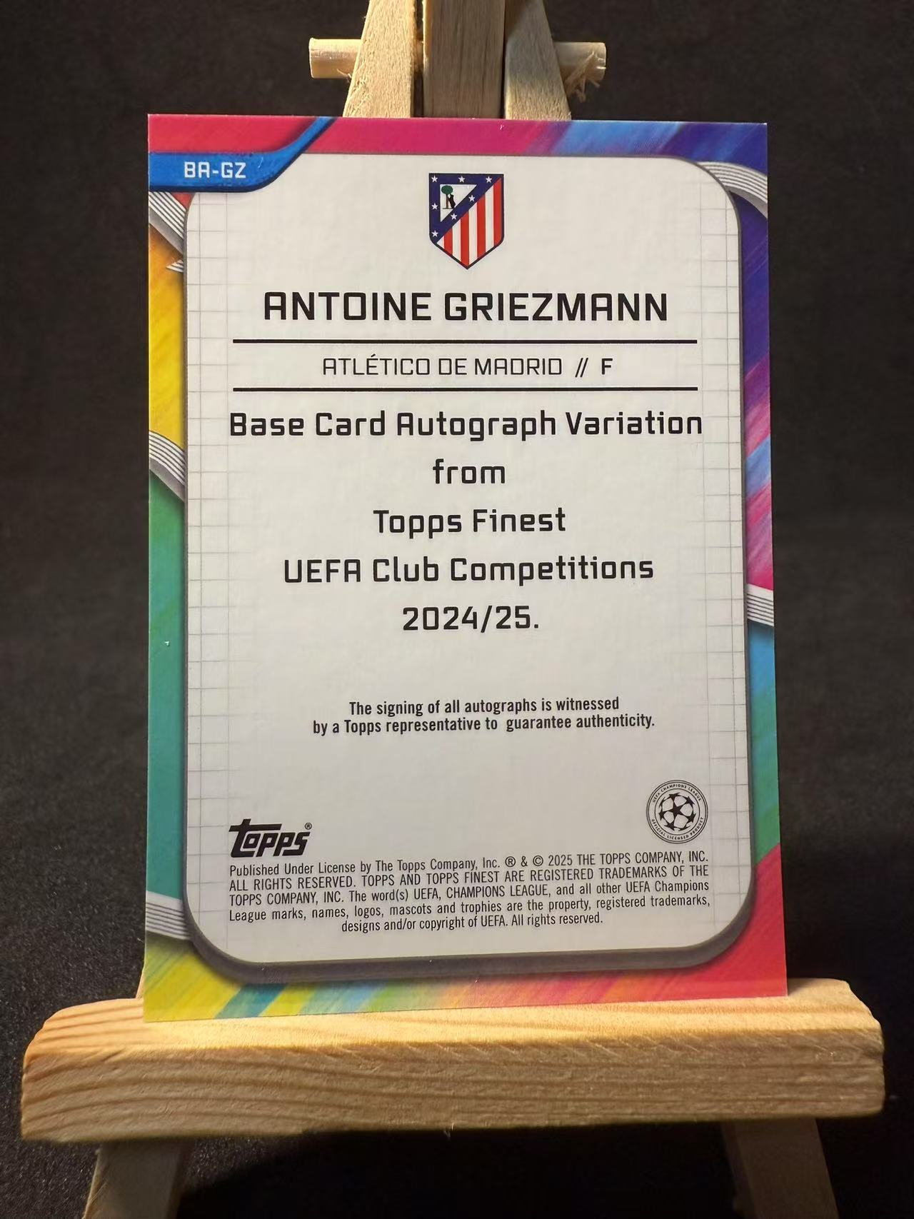 2025 Topps FINEST Antoine Griezmann MHY 马竞 格列兹曼 签字 18/75编 粉折 默认瑕疵 乐 卡淘