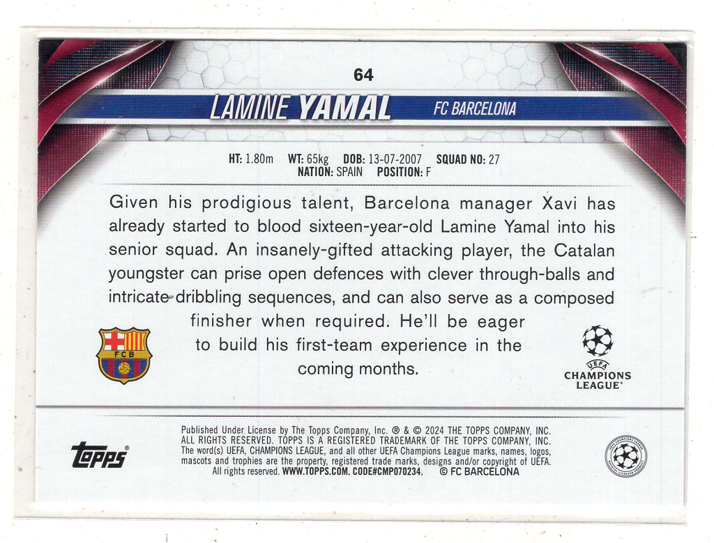 2023-24 Topps ucc Lamine Yamal RC 【来拆波卡】欧冠 巴萨 拉明 亚马尔 新秀 base X 卡淘