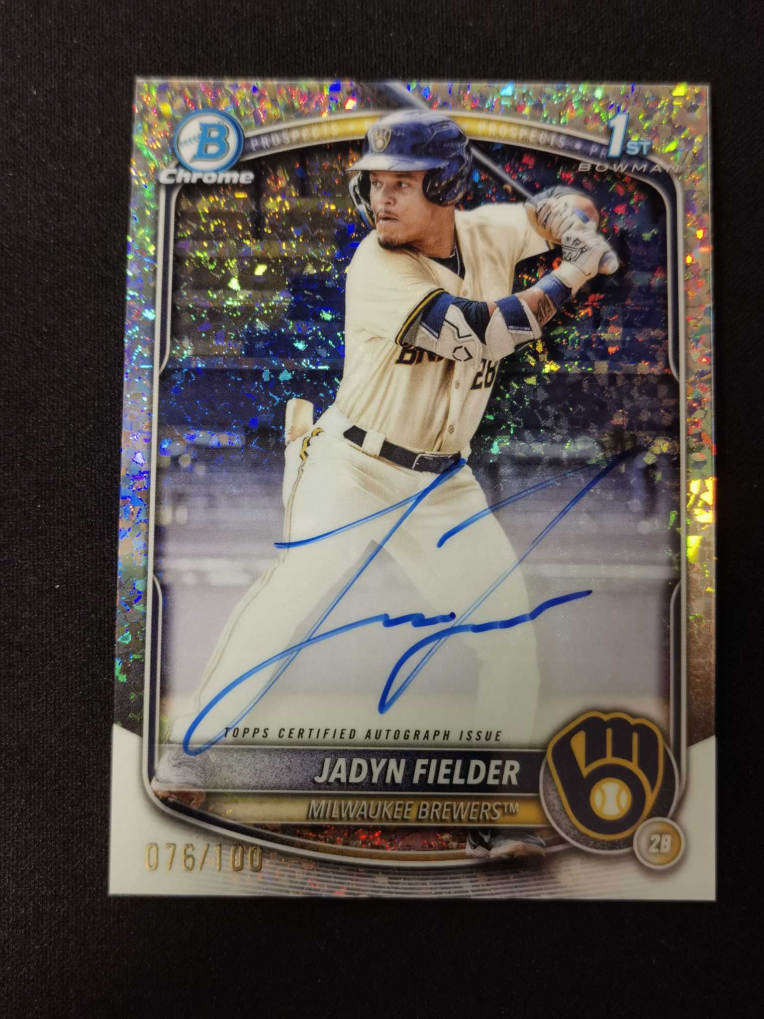 2025 Bowman Chrome Jadyn Fielder RC 杰登 菲尔德！酿酒人农场大雾二垒手！新秀年1st100编编银碎点折签字 ...
