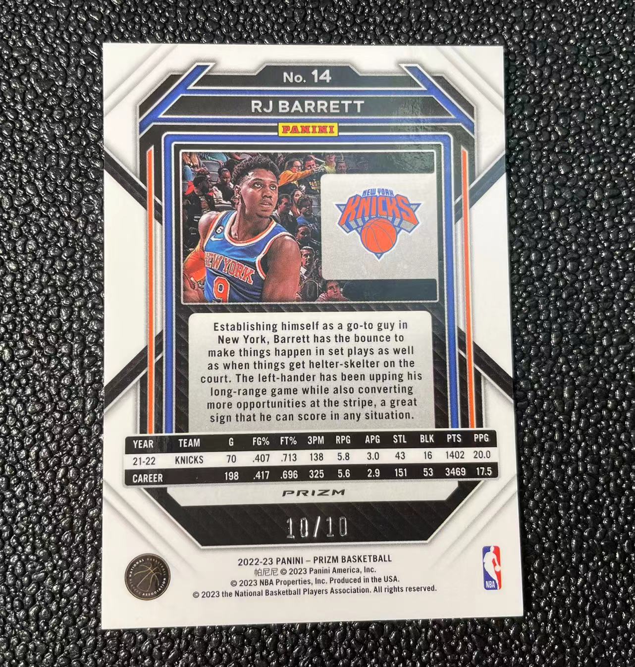 2022-23 Panini Prizm R.J. Barrett PZ 尼克斯 RJ巴雷特 金折 金shimme折 10/10编 尾编 相当 ...